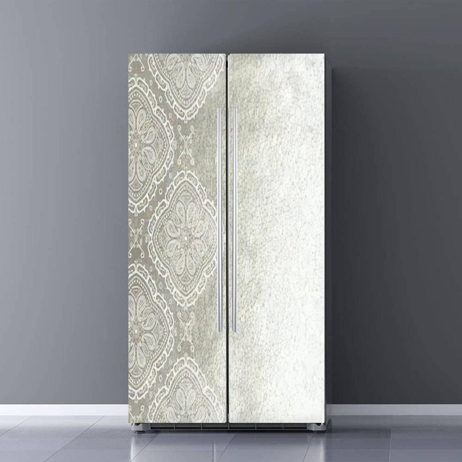 Boho Decor Self Adhesive Vinyl Refrigerator Wrap Set silver foil for ...