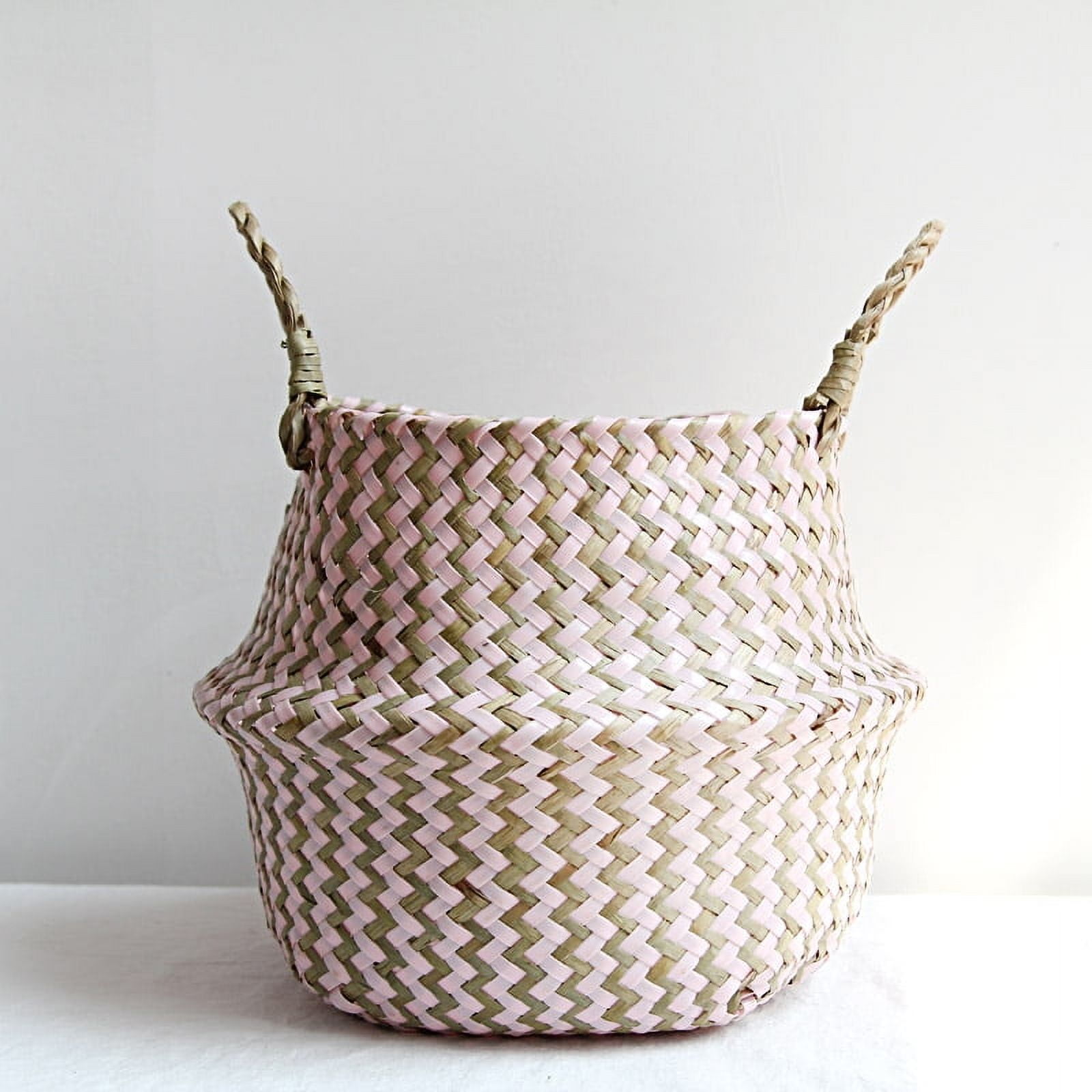 Boho Decor Striped Wicker Storage Baskets Handmade Collapsible Laundry Basket Patchwork Seaweed ...