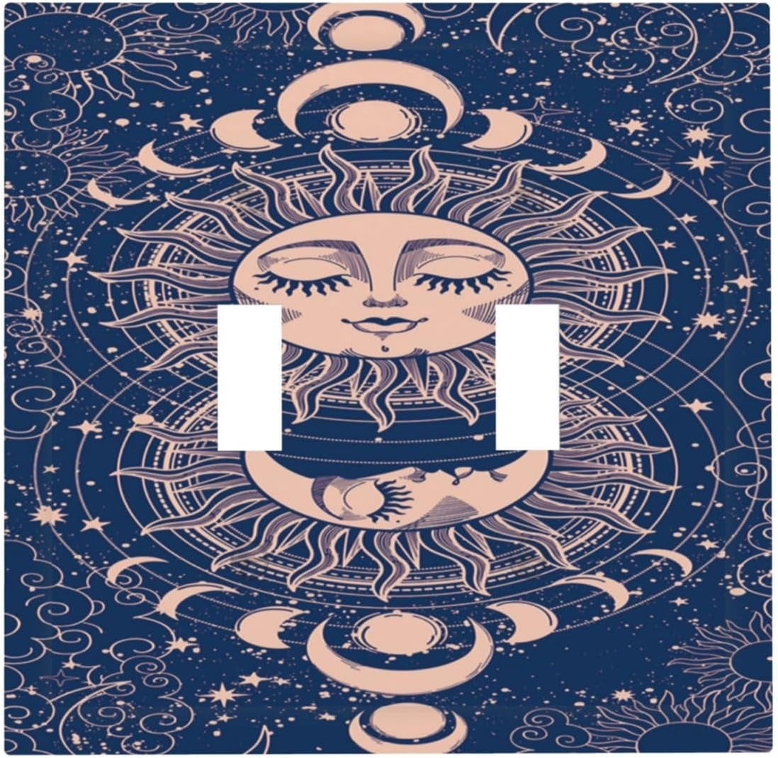 Boho Decorative Light Switch Covers Abstract Sun And Moon Quad Toggle 2 ...