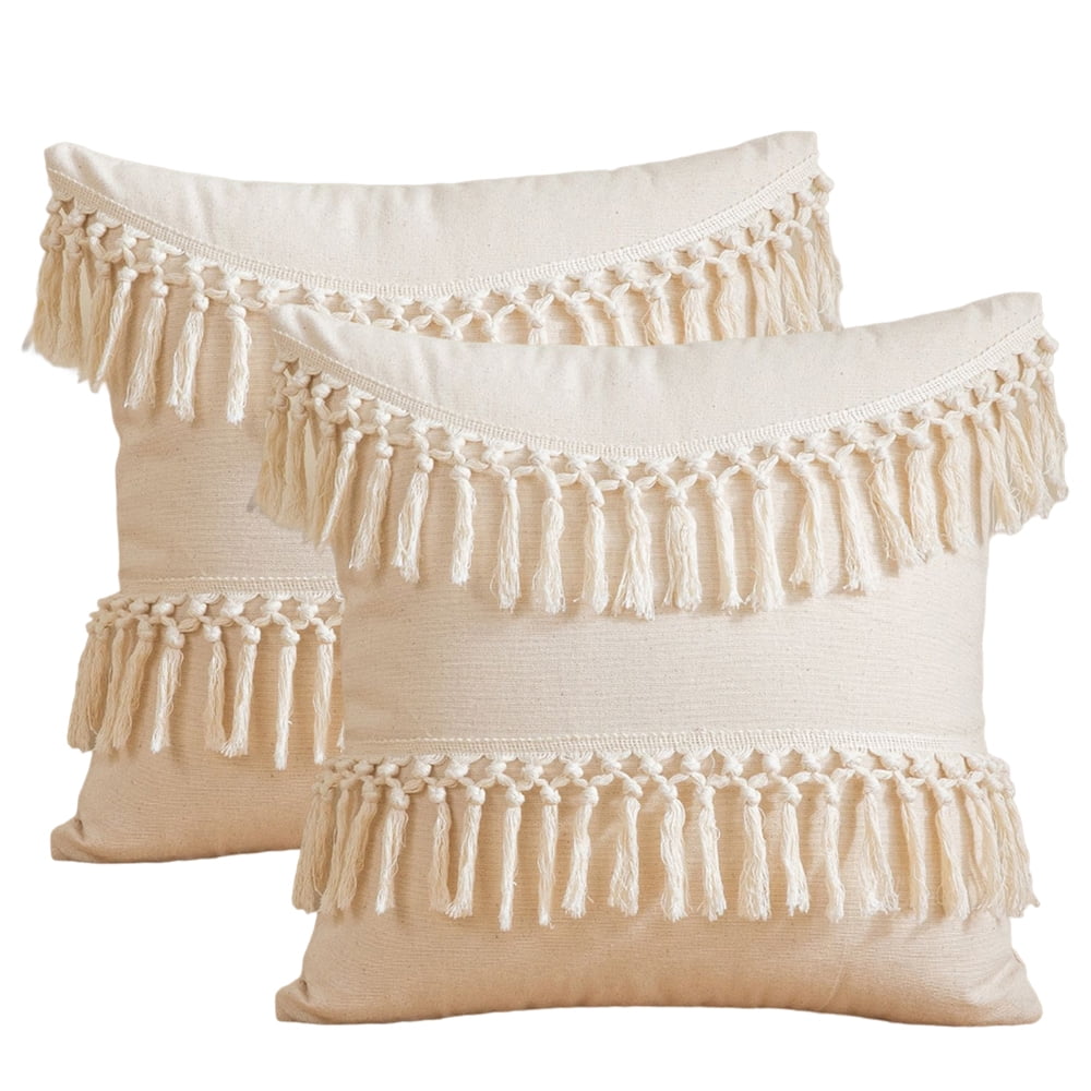 Boho Decorative Throw Pillow Covers with Tassel for Couch Bed Sofa Soft ...