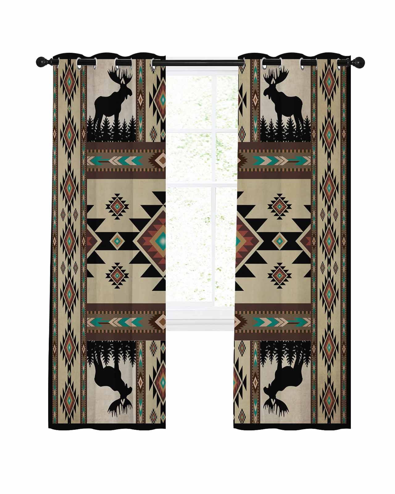 Boho Deer Blackout Curtains 84 Inch Length Elk Hunting Forest Aztec ...