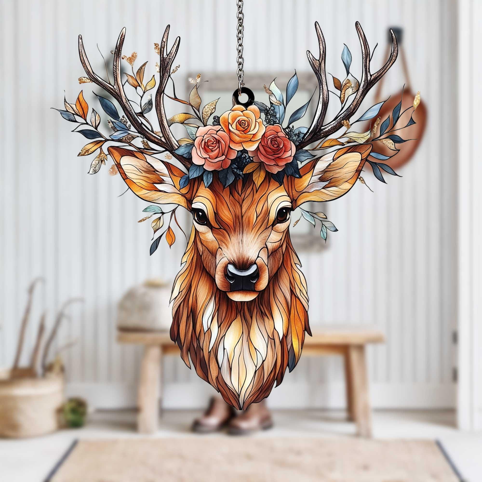 Boho Deer Faux Stained Glass Suncatcher â€“ Acrylic Deer Window Hanging ...