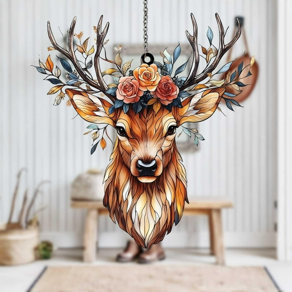 Boho Deer Faux Stained Glass Suncatcher â€“ Acrylic Deer Window Hanging ...