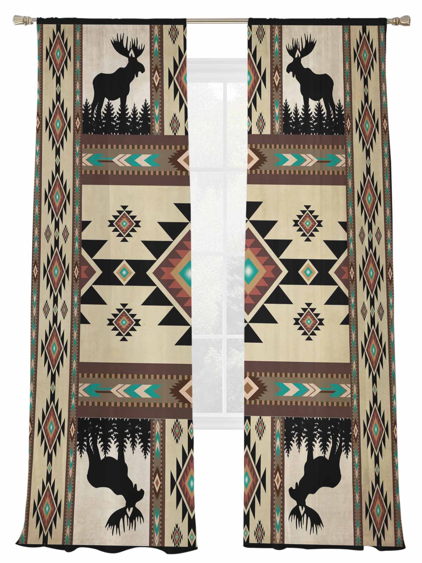 Boho Deer Sheer Curtains 108 Inch Long 2 Panels, Elk Hunting Forest ...