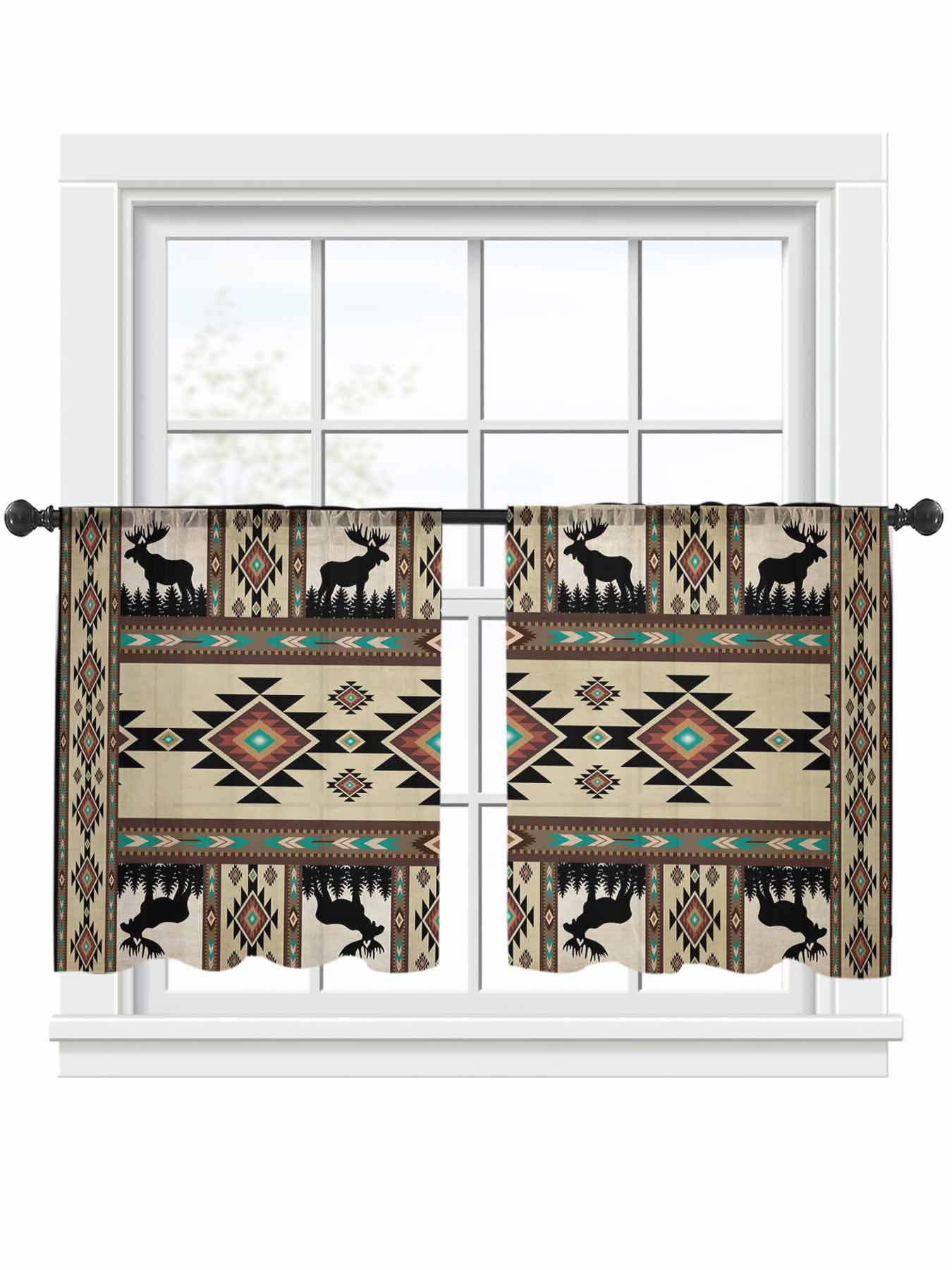Boho Deer Sheer Curtains 45 Inch Long 2 Panels, Elk Hunting Forest ...