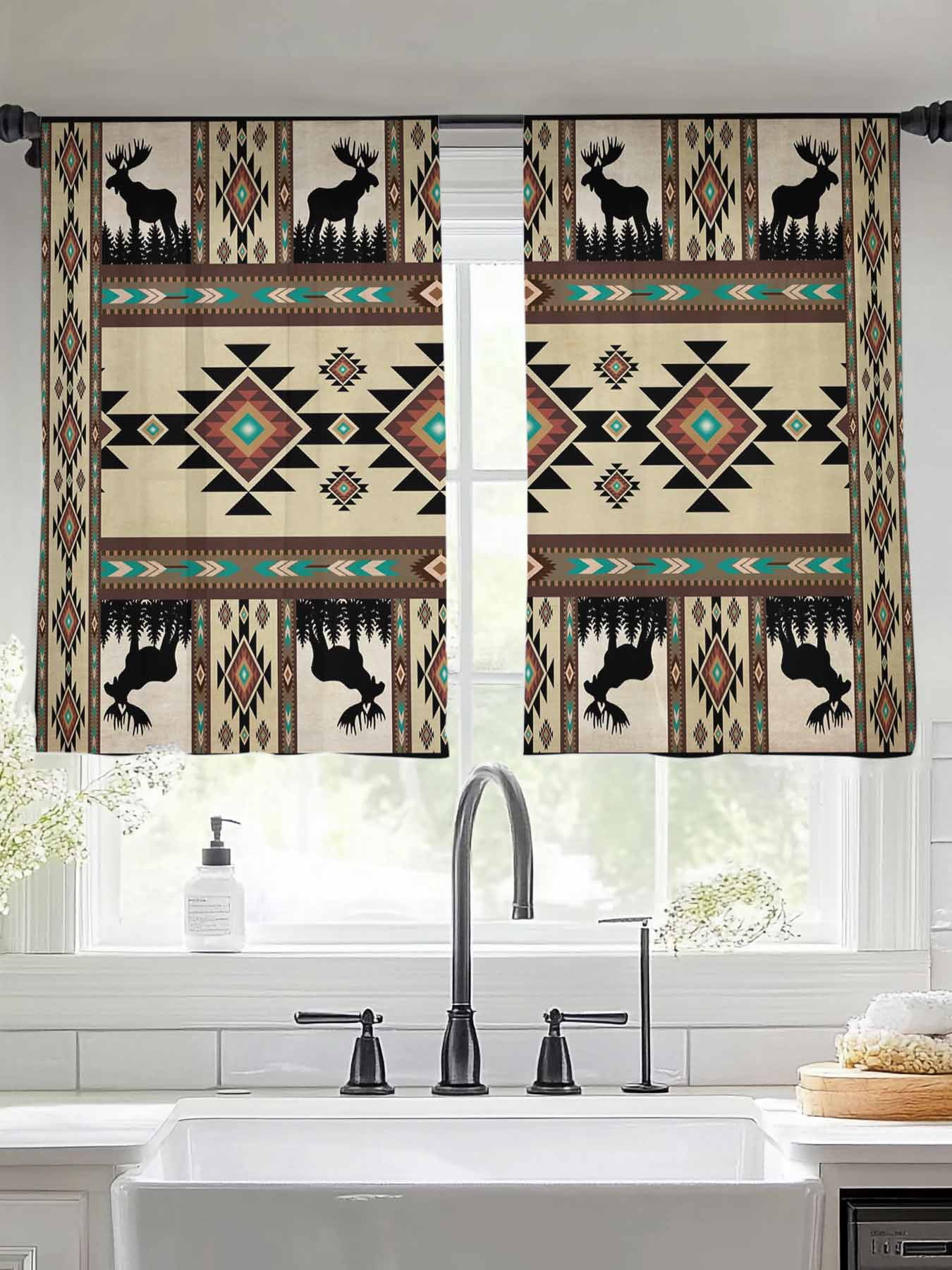 Boho Deer Sheer Curtains 54 Inches Long 2 Panels Elk Hunting Forest ...