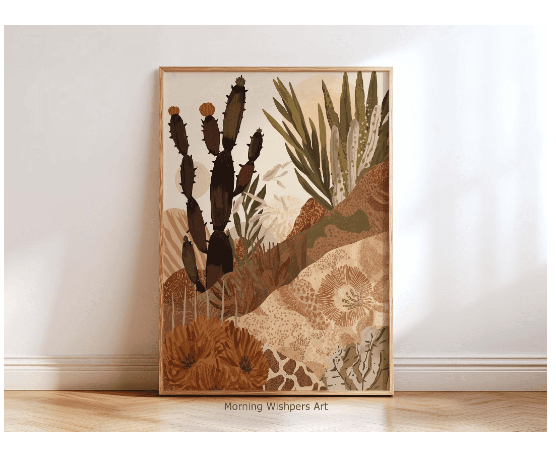 Boho Desert Cactus Wall Poster Earth Tone Botanical Landscape Poster ...
