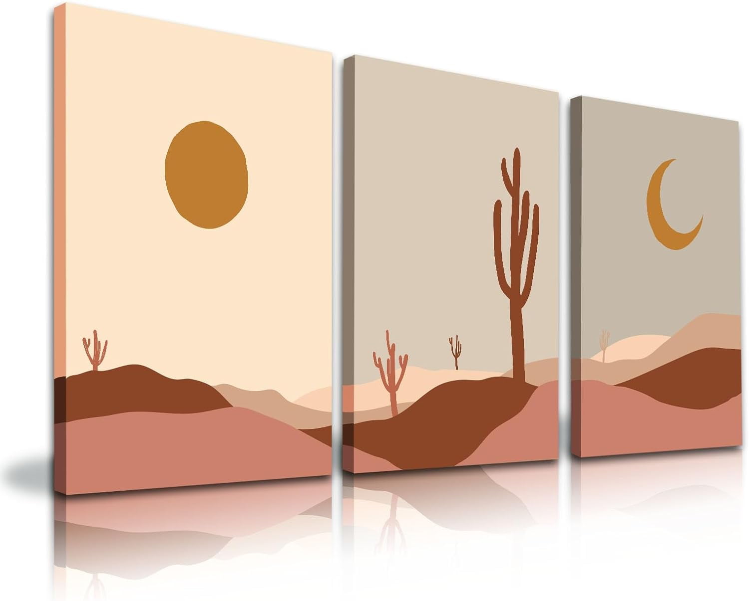Boho Desert Landscape Wall Art Abstract in Earthy Colors Sun Cactus ...
