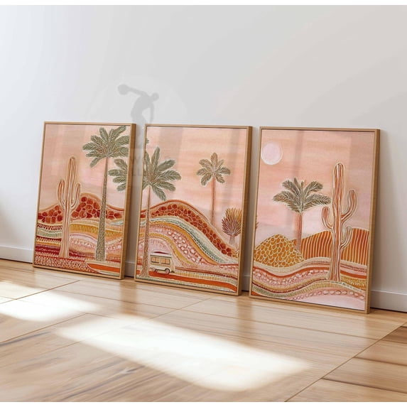 Boho Desert Palm Terracotta Landscape Cactus Trio Art Set 3 Unframed ...
