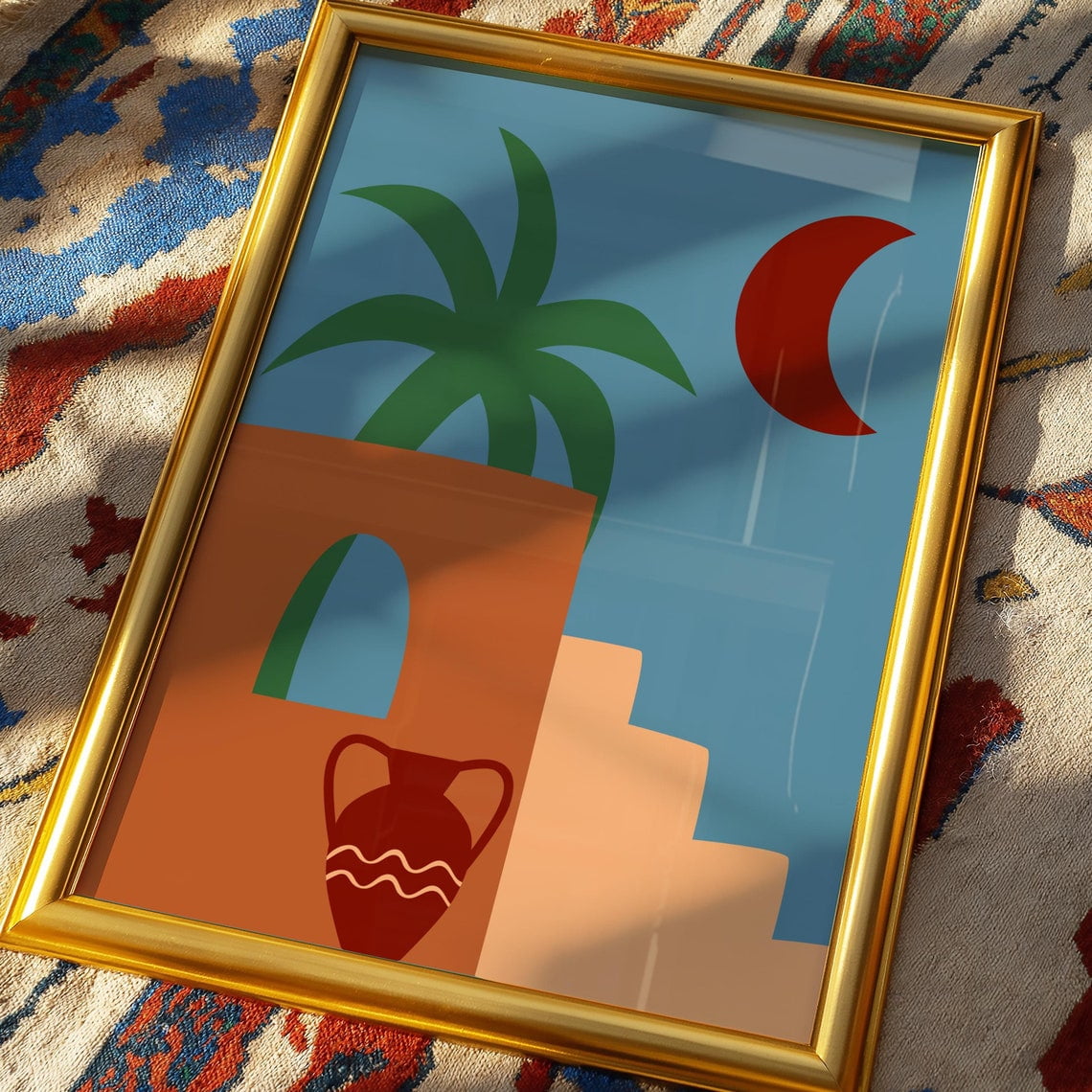 Boho Desert Print, Abstract Moroccan Poster, 2D Staircase Palm Tree ...