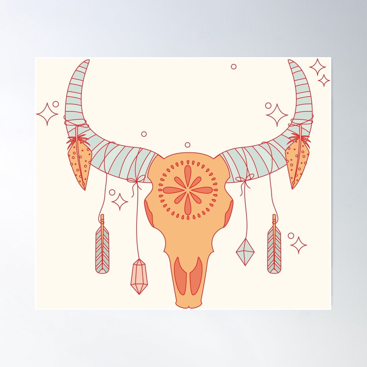 Boho Design Skull Poster Wall Art, Modern Wall Decor For Living Room ...