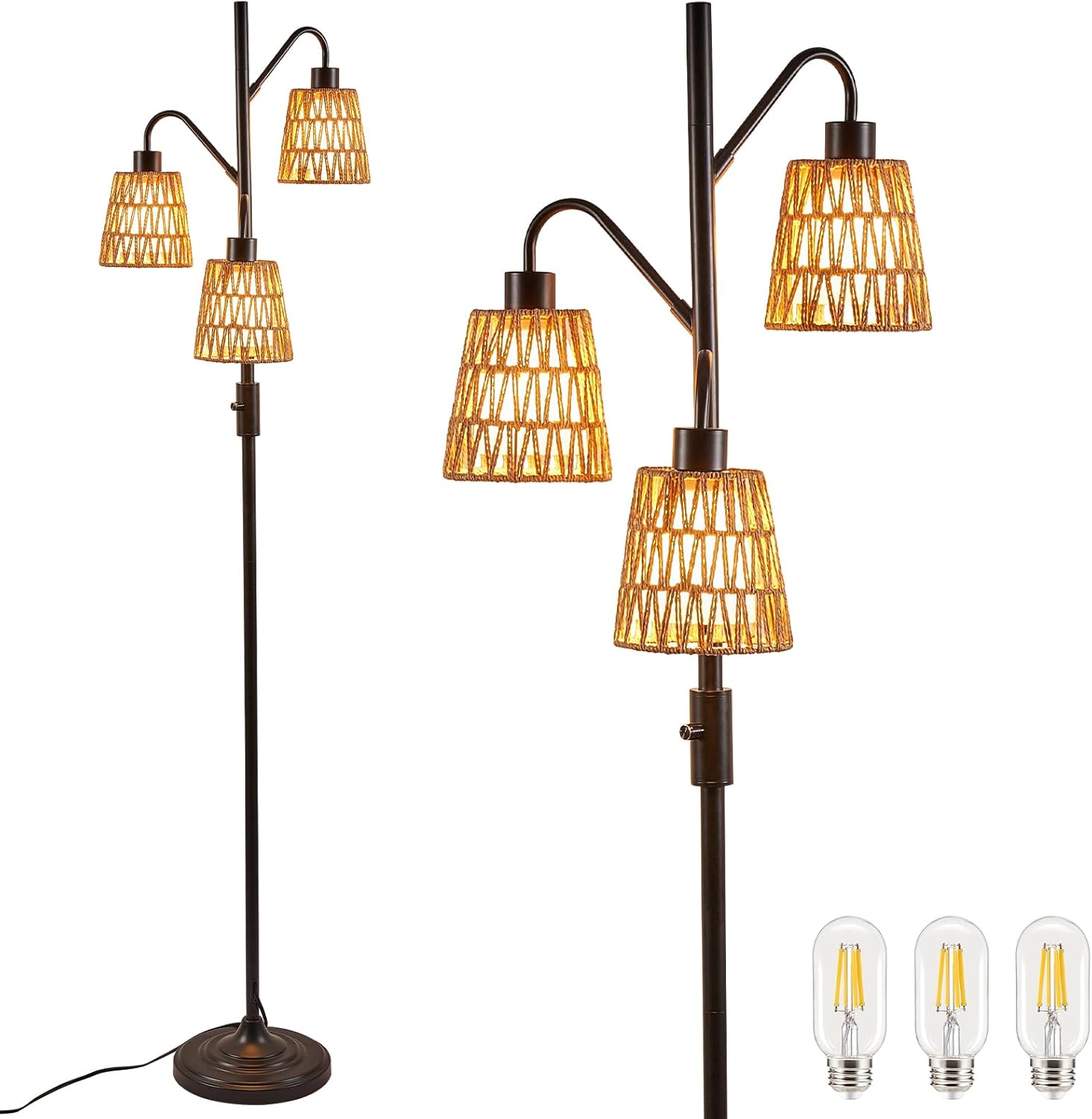 Boho Dimmable Floor Lamp for Living Room,Bedroom,Tree 3 Bulb Standing ...