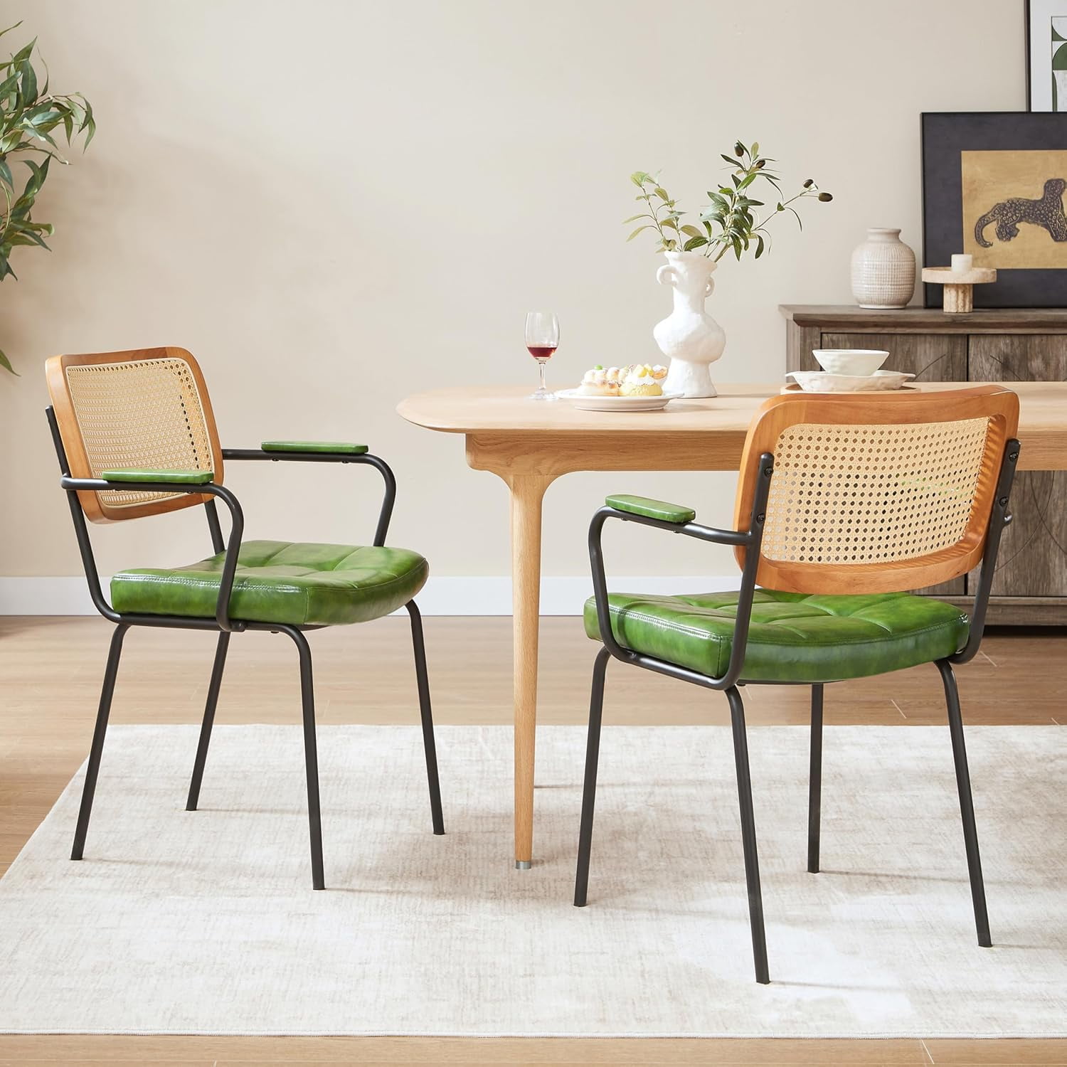 Boho Dining Chairs - Mid Century Dining Chairs with Backrest Faux ...