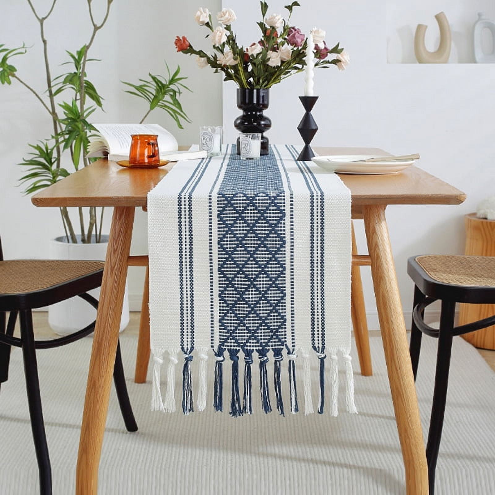 Boho Dining Table Runner with Tassels Striped Woven Dresser Scarf for ...