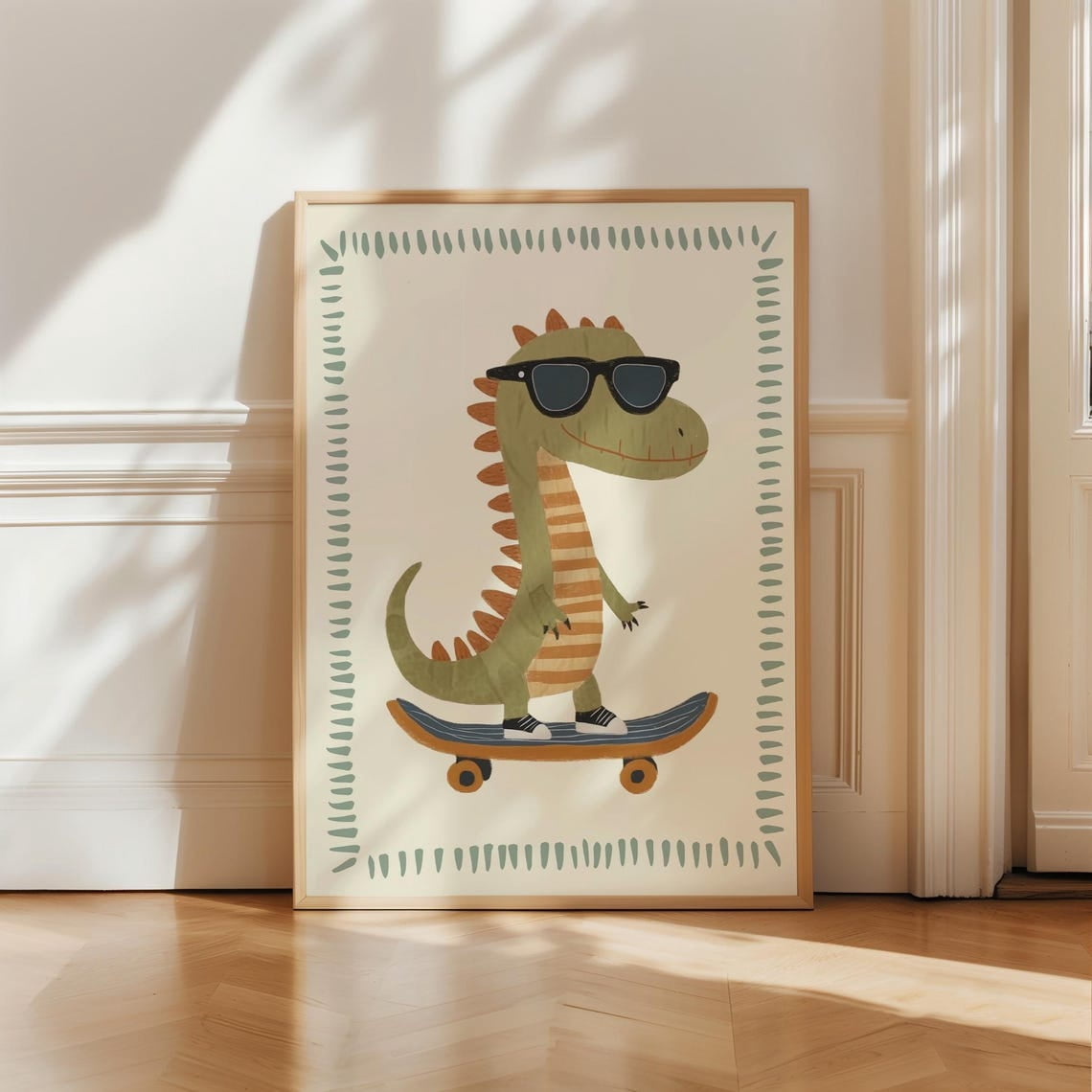 Boho Dinosaur Skateboard Print, Neutral Nursery Wall Art, Unframed ...