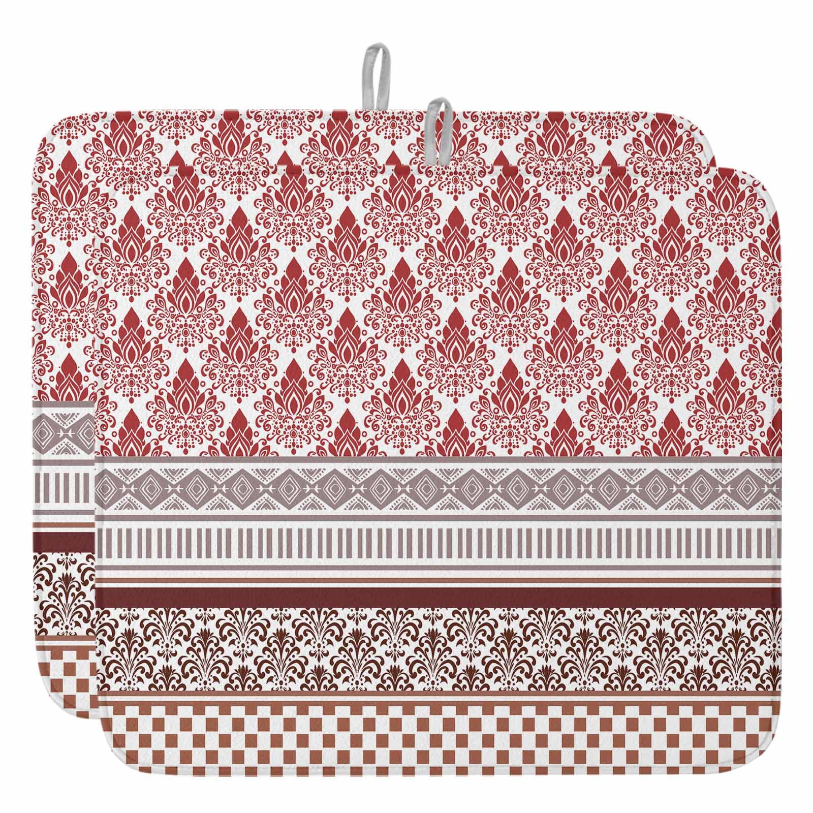 Boho Dish Drying Mat, Geometric Stripes Damask Absorbent Dish Drying ...