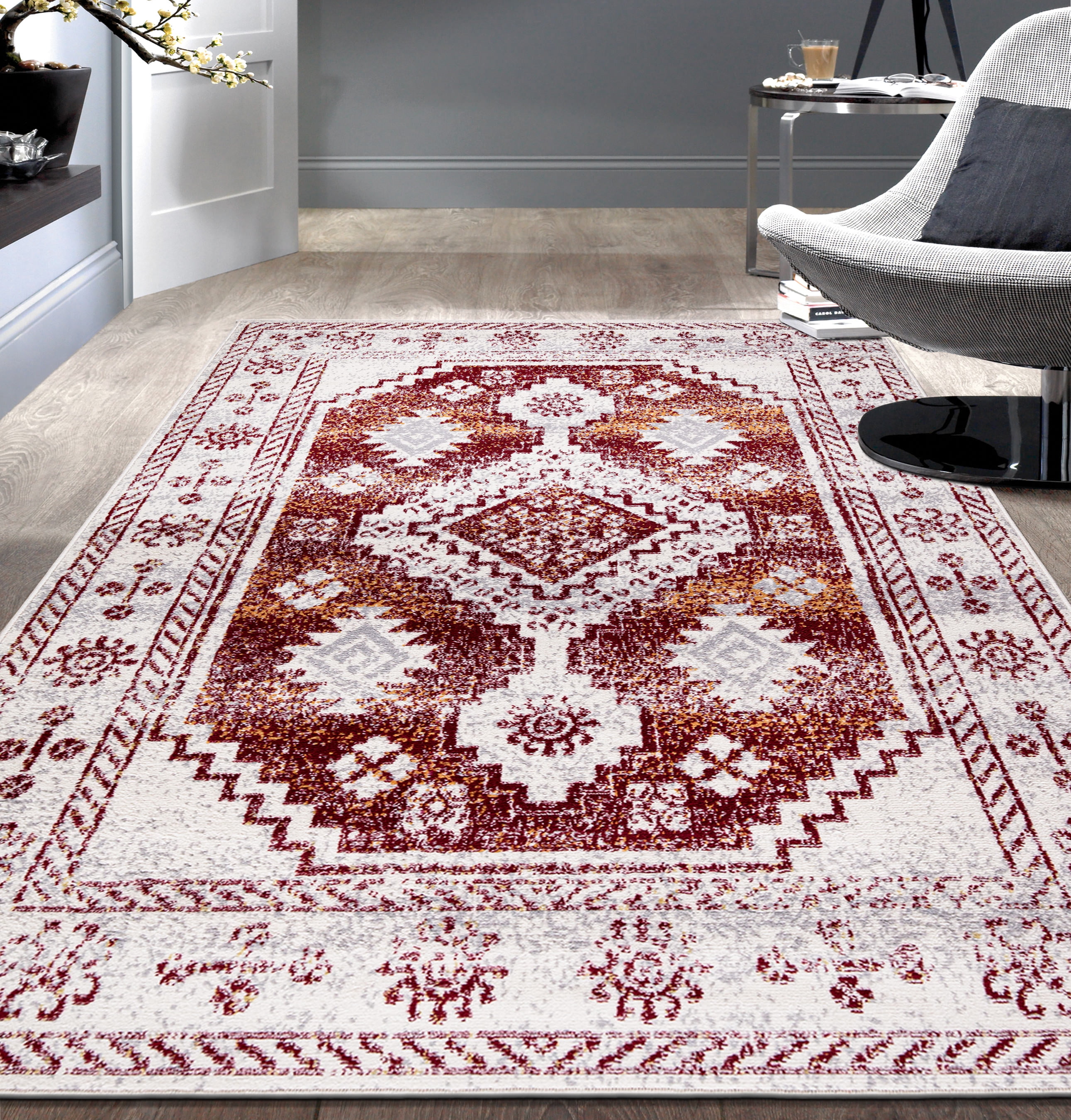 Boho Distressed Abstract Vintage Oriental Area Rug 5'x7' Red Area Rug ... Boho Distressed Abstract Vintage Oriental Area Rug 5'x7' Red Area Rug ...