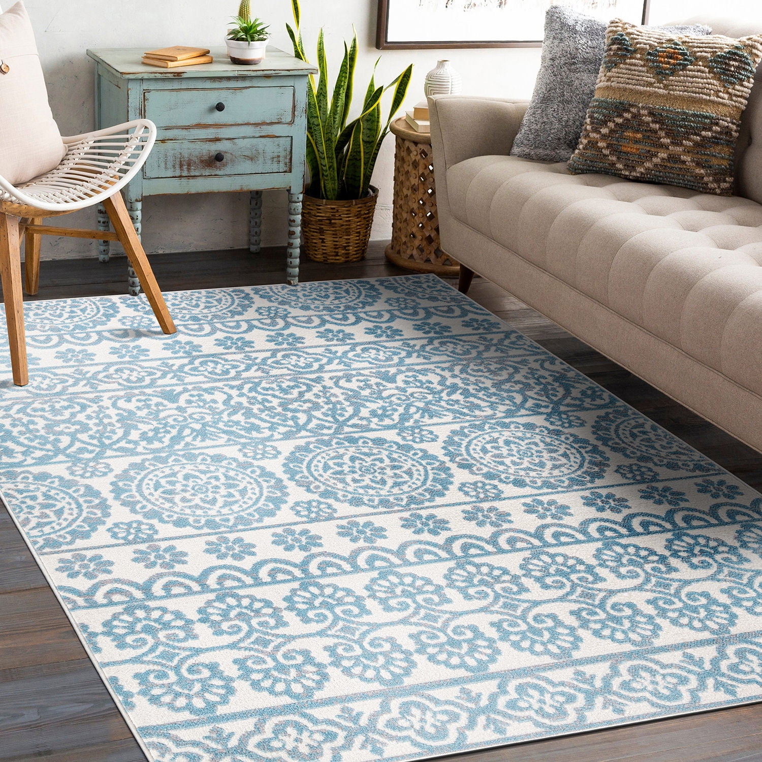 World Rug Gallery Boho Distressed Floral Vintage Area Rug Blue 5'x7' 5 ...