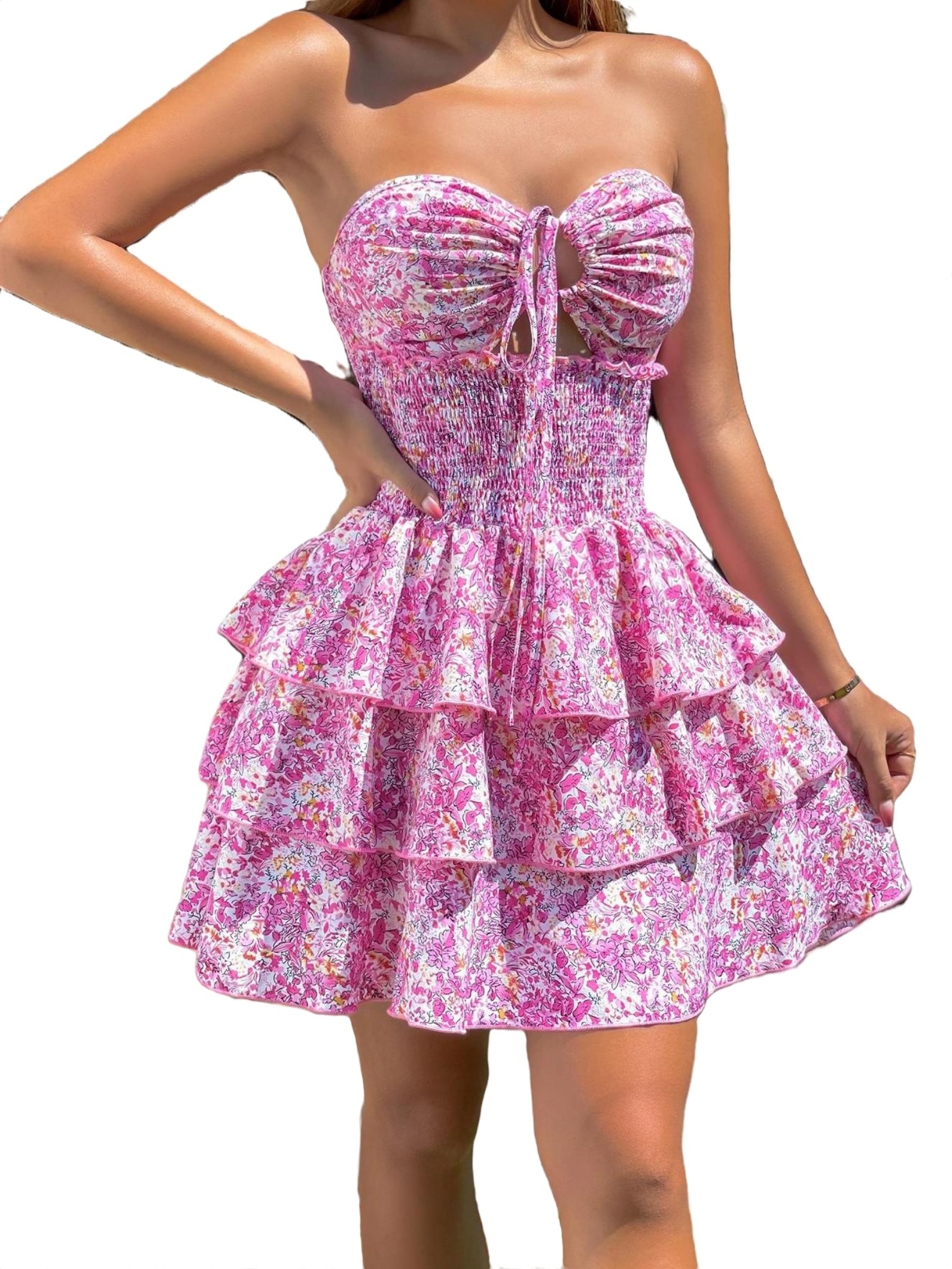 Boho Ditsy Floral Cami Halter Hot Pink Women Dresses - Walmart.com