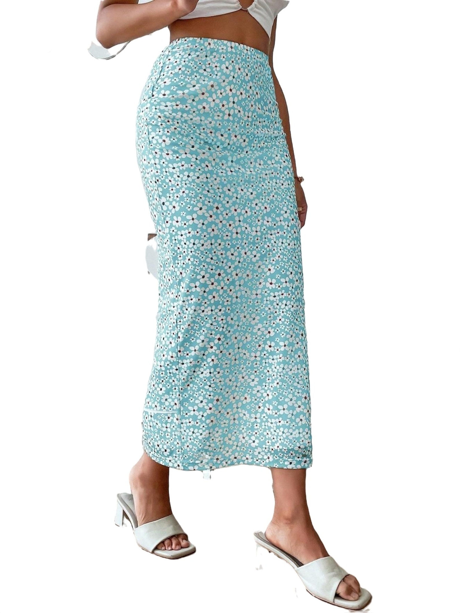 Boho Ditsy Floral Pencil Skirt Baby Blue Women Skirts - Walmart.com