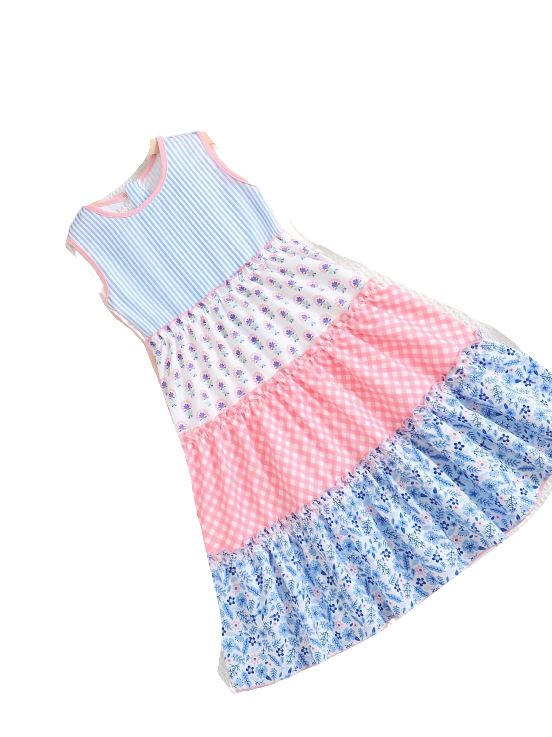 Boho Ditsy Floral Print Round Neck A Line Sleeveless Multicolor Girls ...