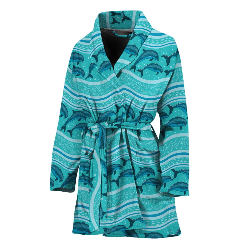 Boho Dolphin Pattern Women Bathrobe One Size Univeral Fits, Ocean ...