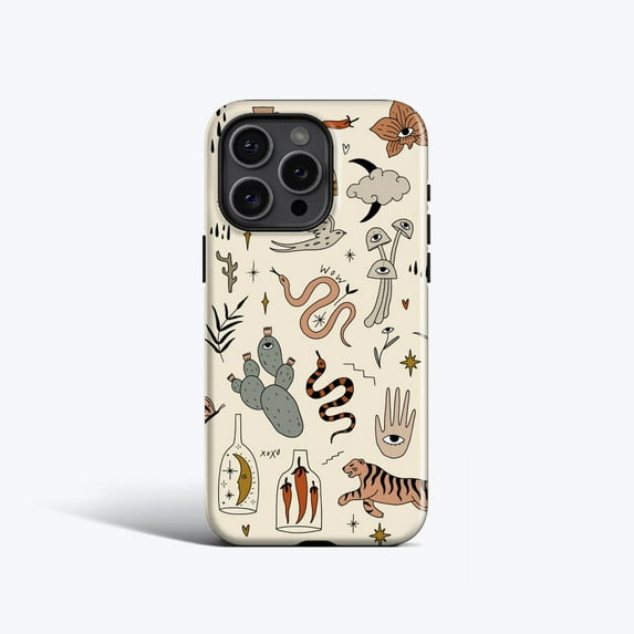 Boho Doodle Hippie Illustration Artistic Art iPhone Case 17 16 15 14 13 ...