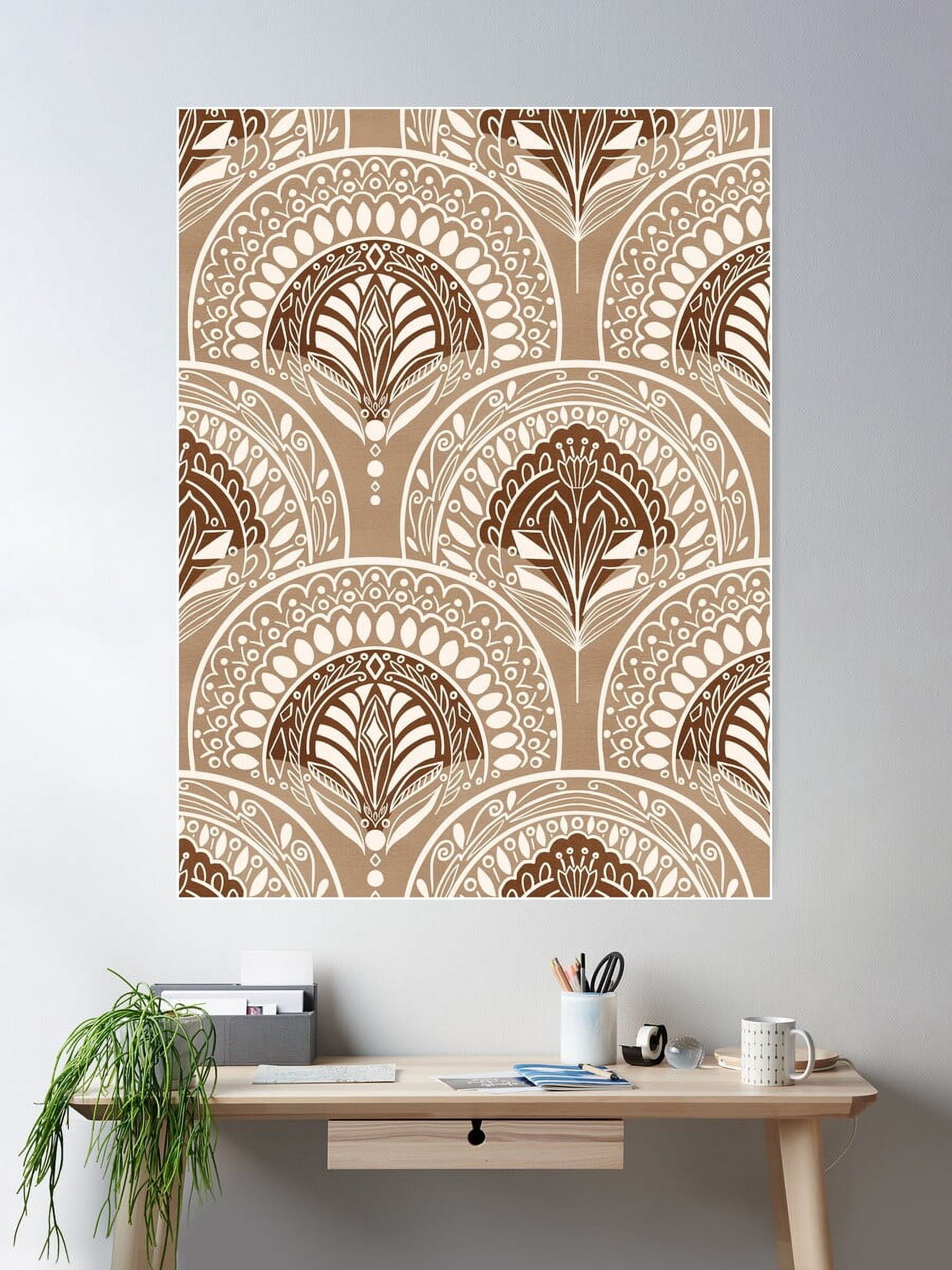 Boho Doodle Mermaid Scales - Warm Brown Poster Wall Art, Modern Wall ...