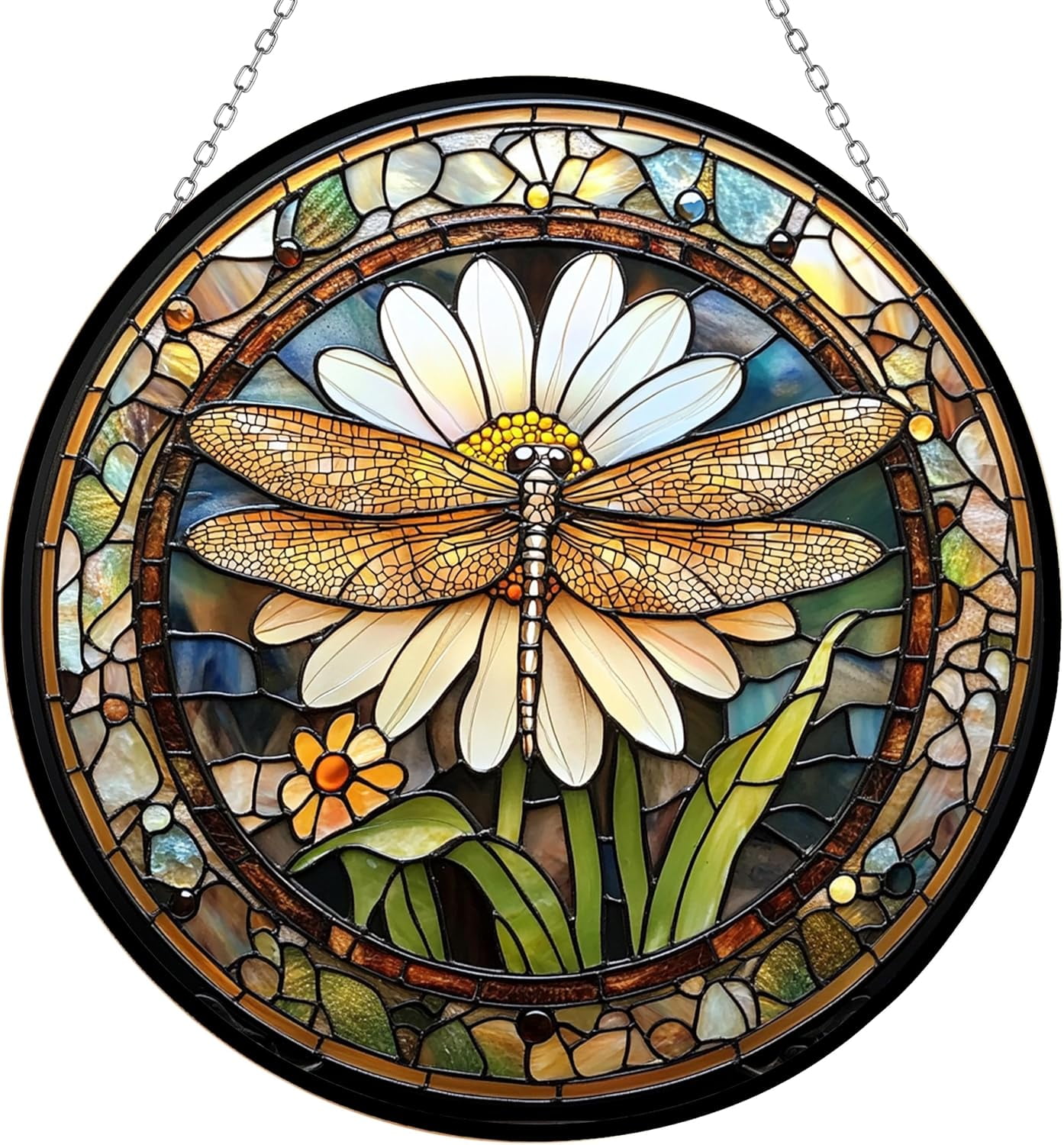 Boho Dragonfly and Daisy Stained Glass Window Hangings, Handcrafted ...