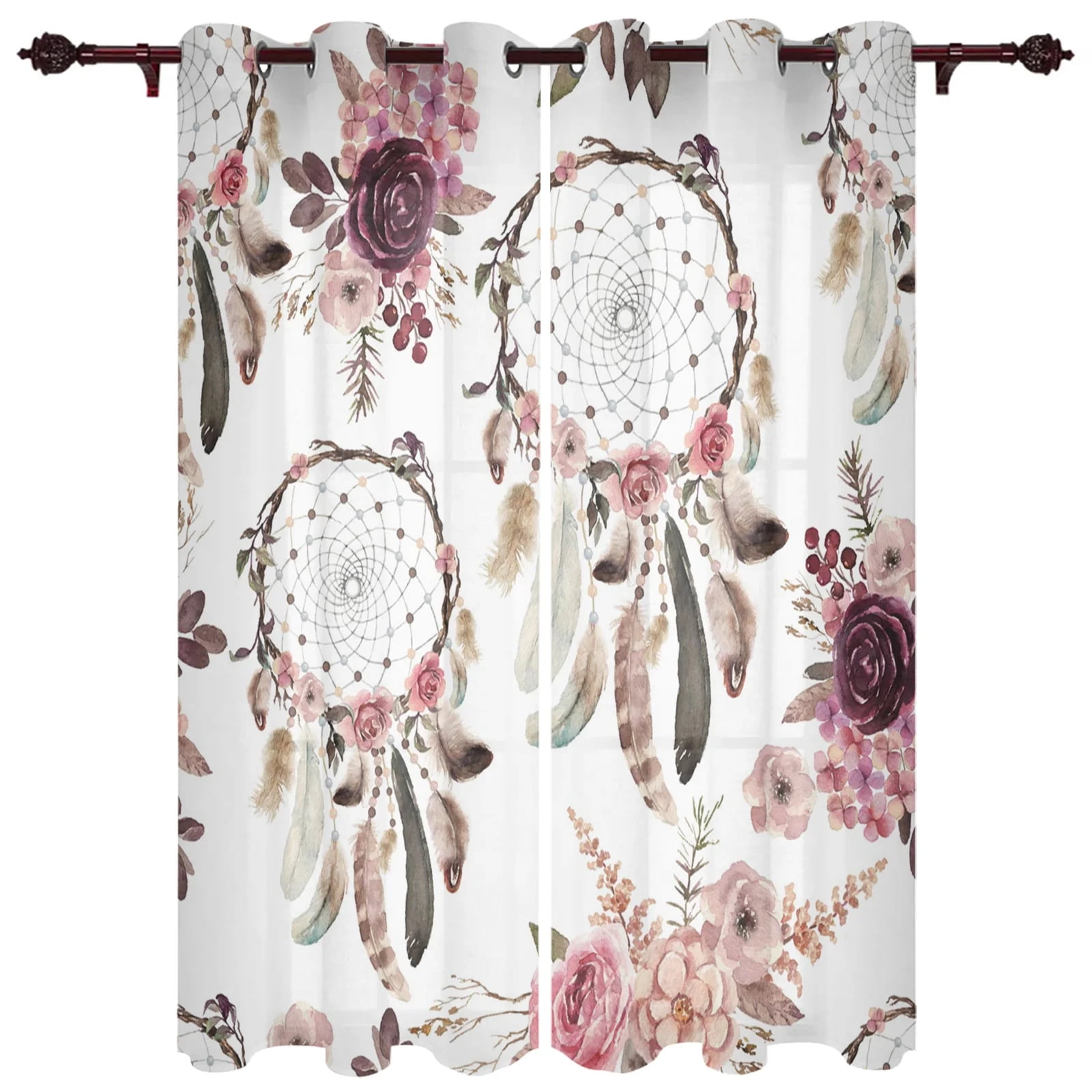 Boho Dream Catcher Watercolor Feather Pattern Modern Window Curtains for Living Room Bedroom ...