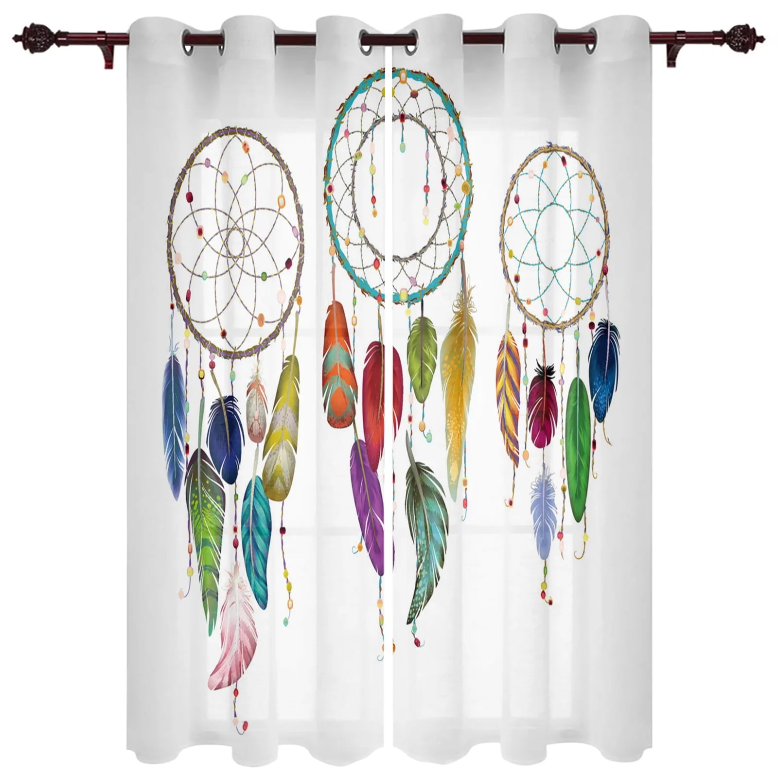 Boho Dream Catcher Watercolor Feather Pattern Modern Window Curtains ...