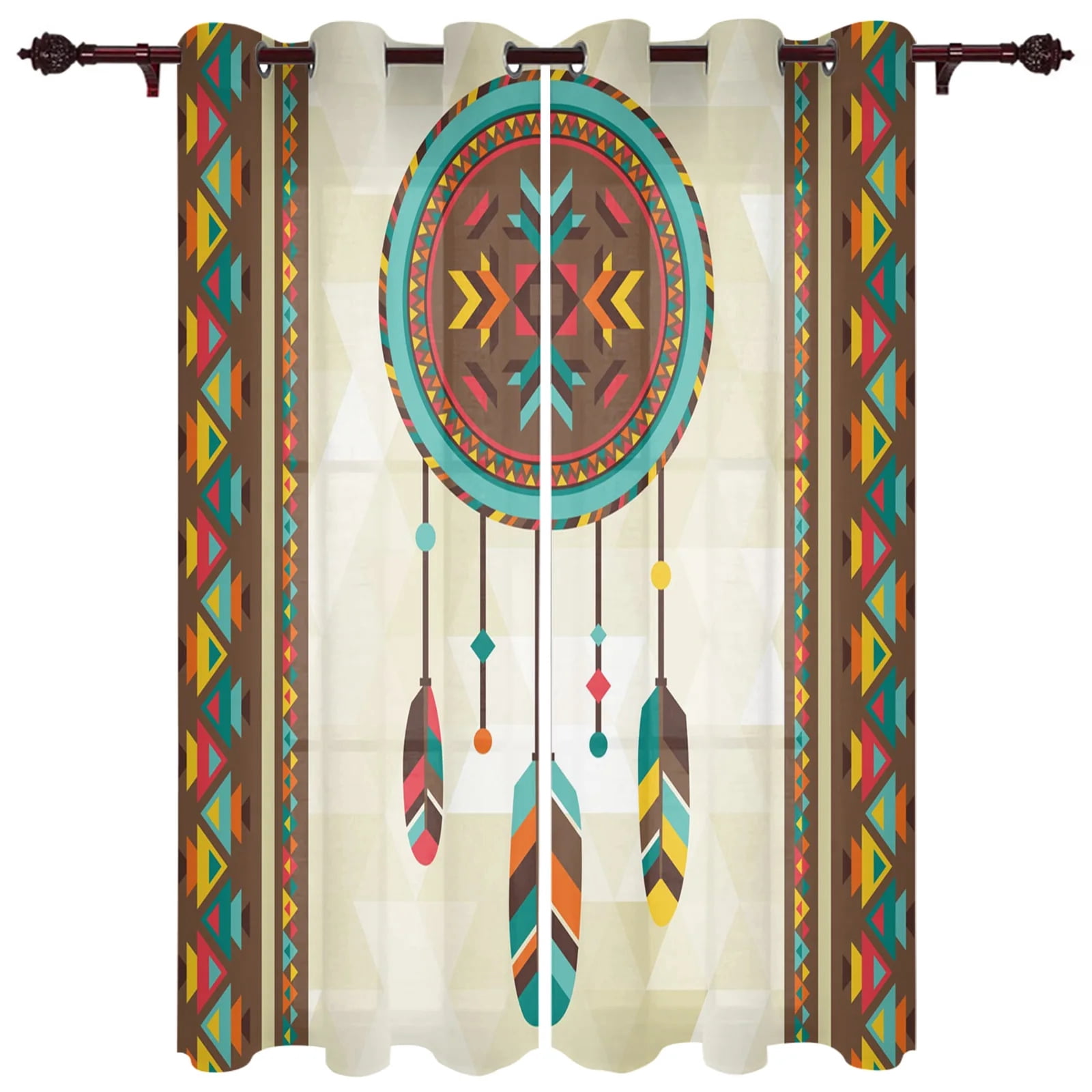 Boho Dream Catcher Watercolor Feather Pattern Modern Window Curtains ...
