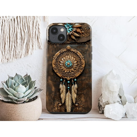 Boho Dreamcatcher 3D Feather Phone Case with iPhone 17 through 11 Pro ...