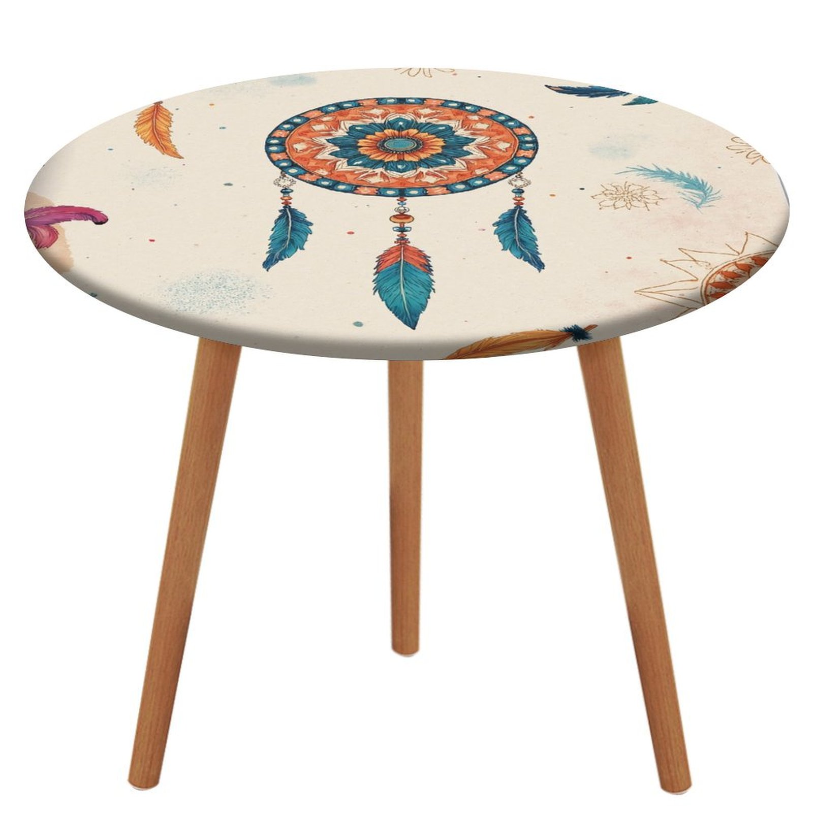 Boho Dreamcatcher Feather Print Tablecloth Round Elastic Fitted ...