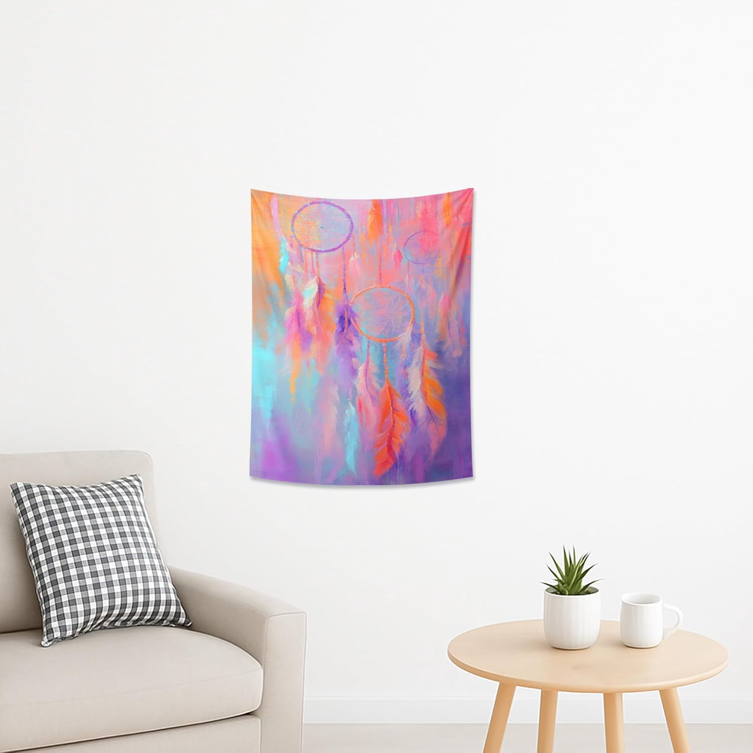 Boho Dreamcatcher Wall Tapestry, Colorful Peach Violet Aesthetic Wall ...