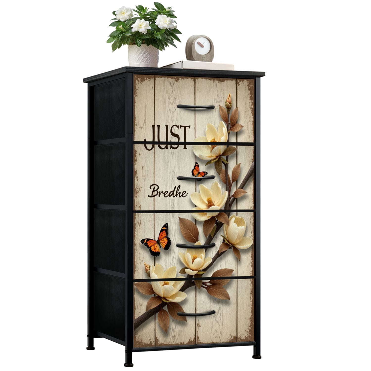Boho Dresser for Bedroom with 4 Storage Drawers Floral Magnolia Flower ...