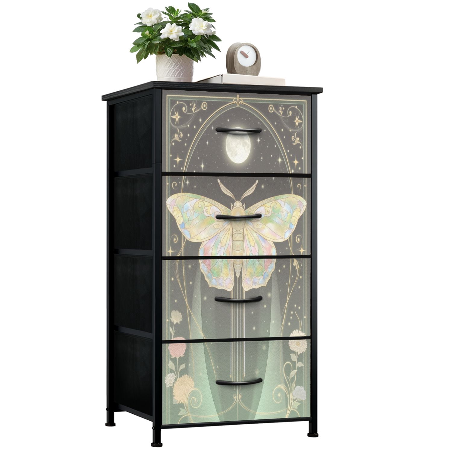 Boho Dresser for Bedroom with 4 Storage Drawers Moody Moth Dark ...
