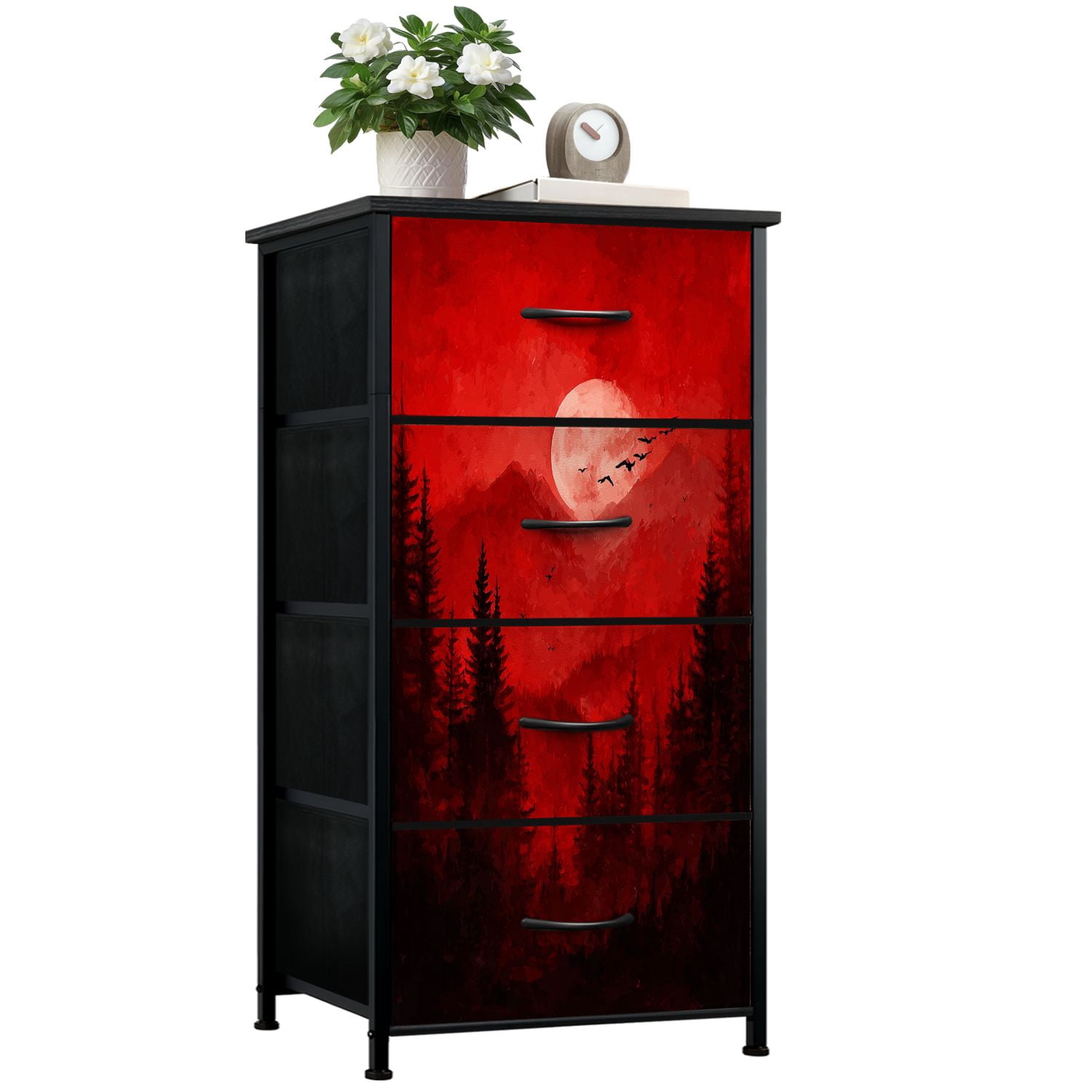 Boho Dresser for Bedroom with 4 Storage Drawers Red Forest Gothic ...
