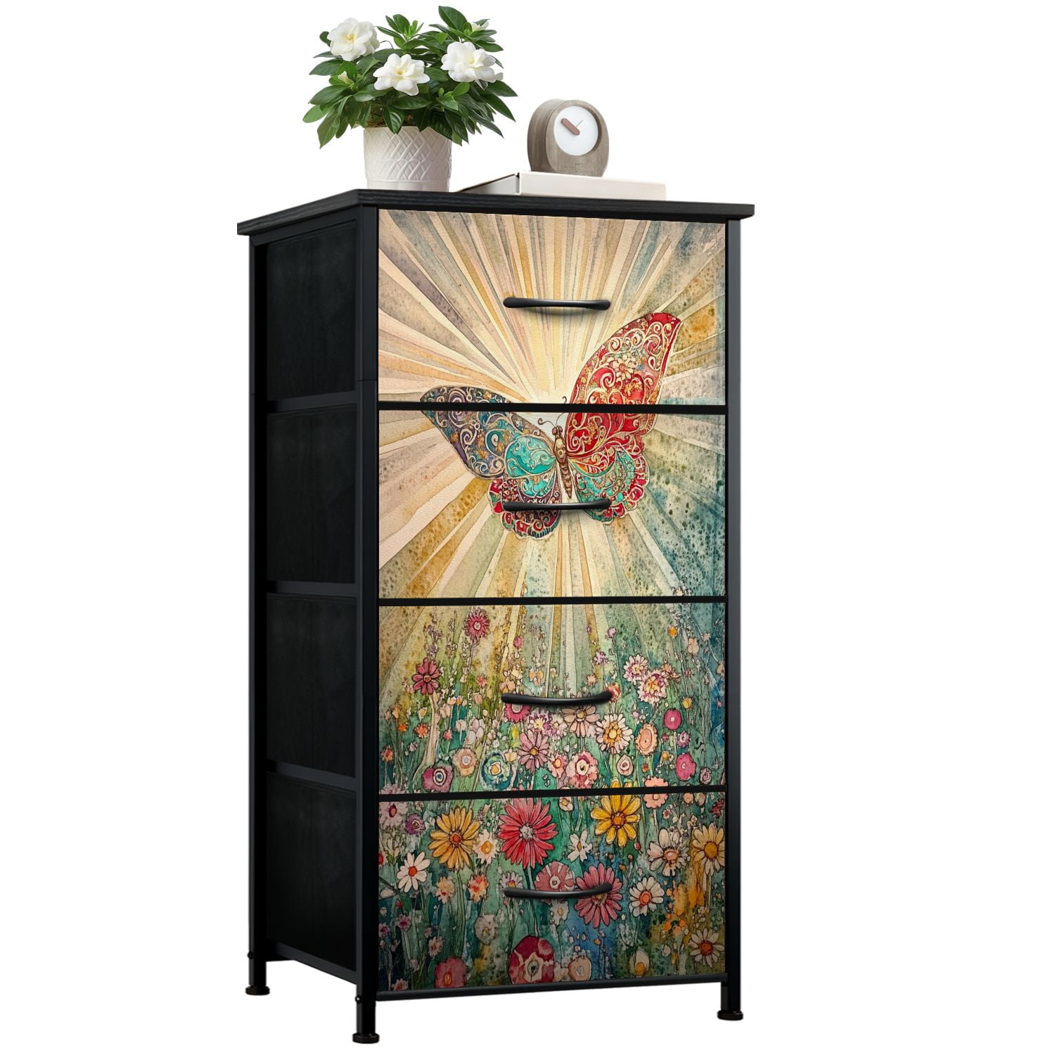 Boho Dresser for Bedroom with 4 Storage Drawers Vibrant Butterfly ...