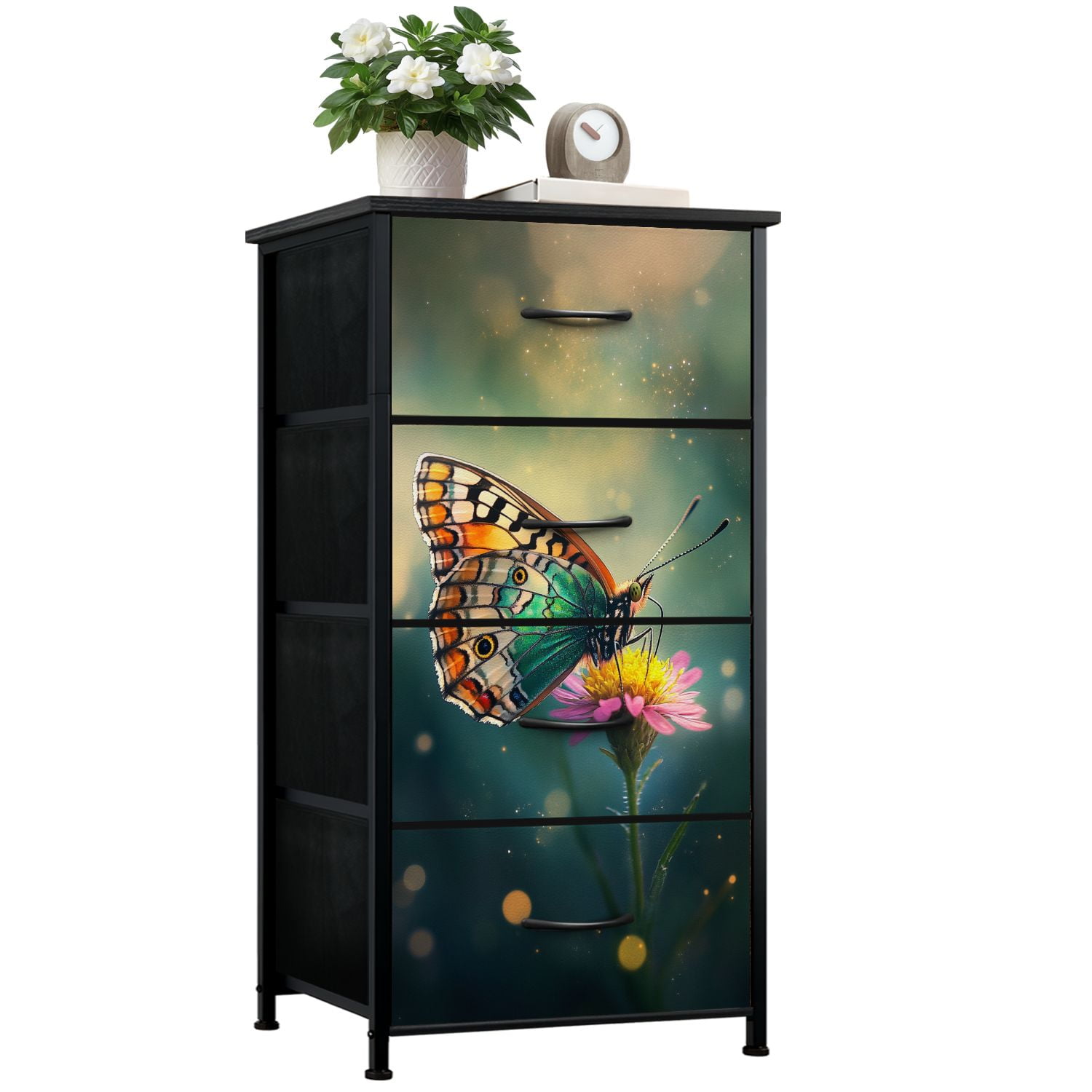 Boho Dresser for Bedroom with 4 Storage Drawers Watercolor Butterfly ...