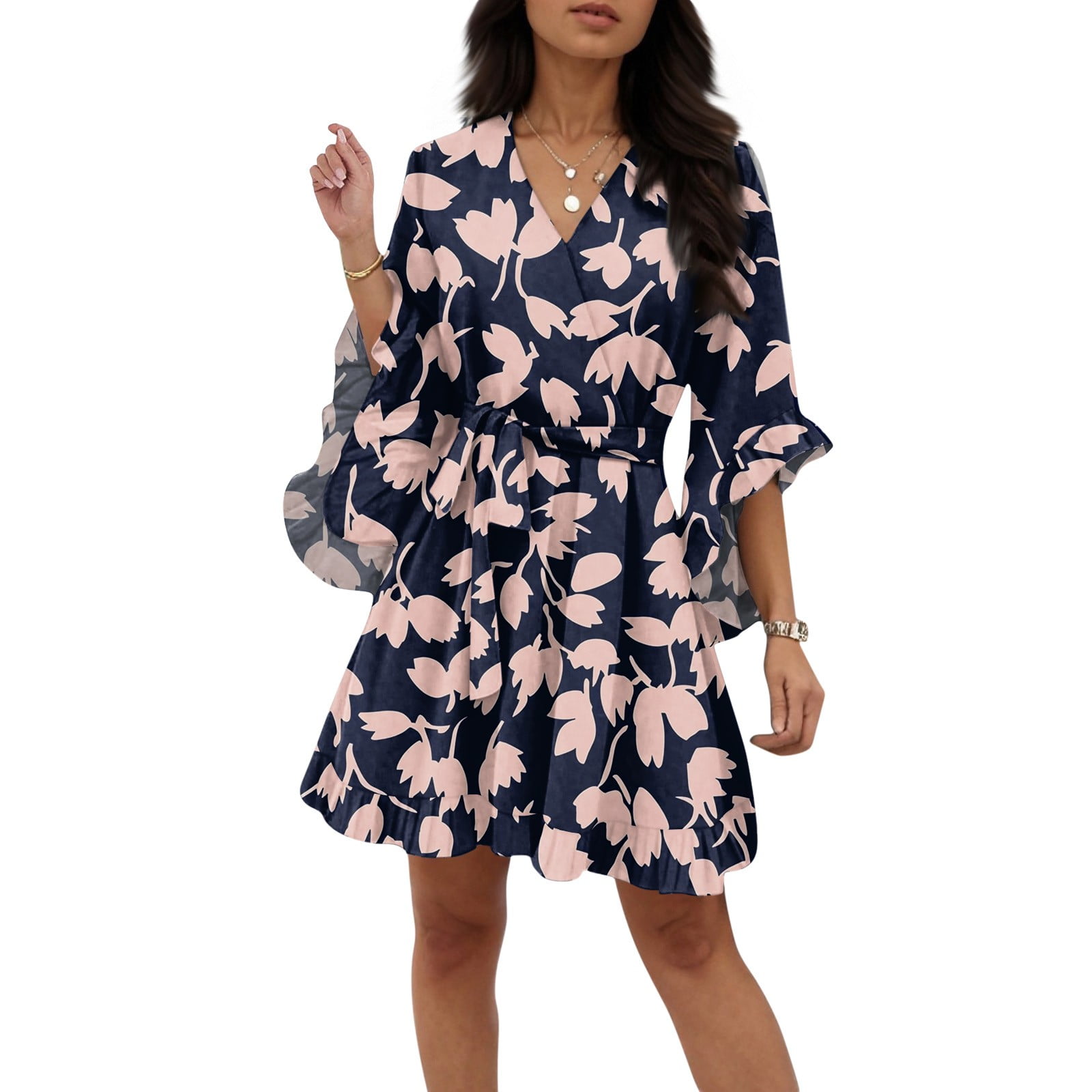Boho Dresses For Women 2025, Casual V Neck Floral Dress Half Sleeve ...