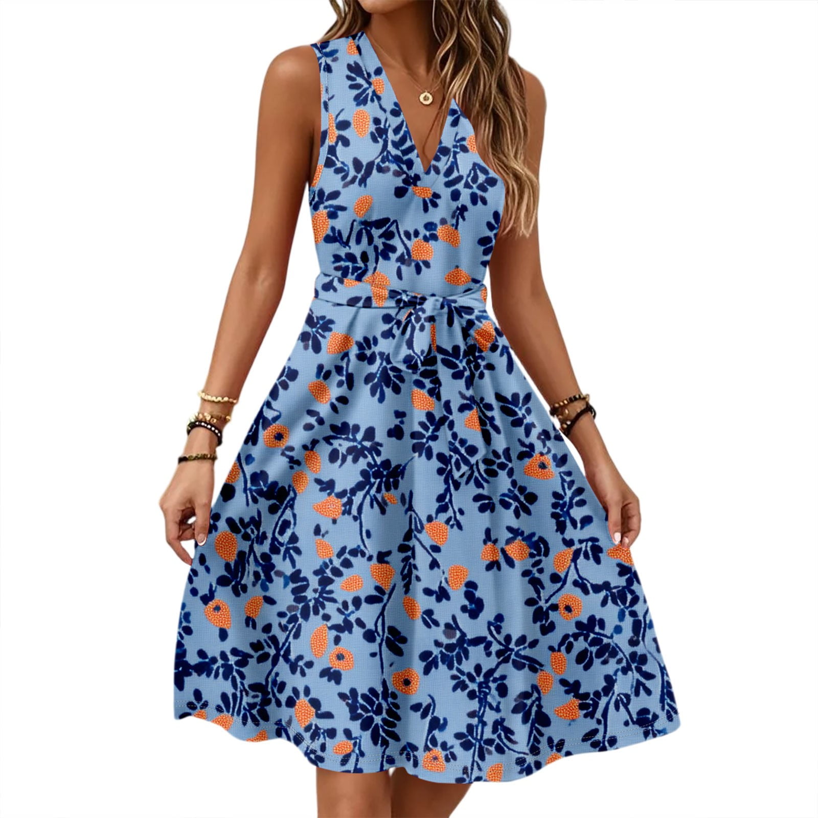 Boho Dresses For Women 2025, Smocked Floral Casual V Neck Sleeveless ...