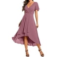 Boho Dresses for Women, Chiffon High Low Midi Dress, V-Neck Ruffle ...