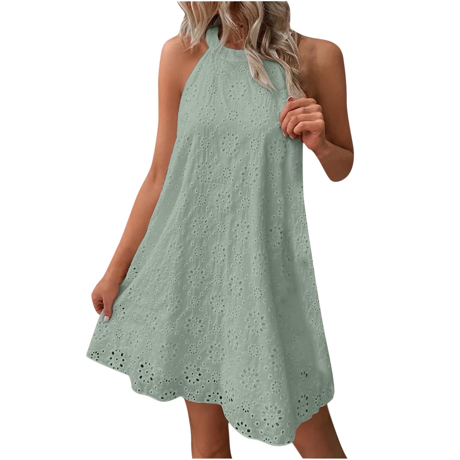 Boho Dresses for Women Halter Sleeveless Mini Sundress Beach Vacation ...