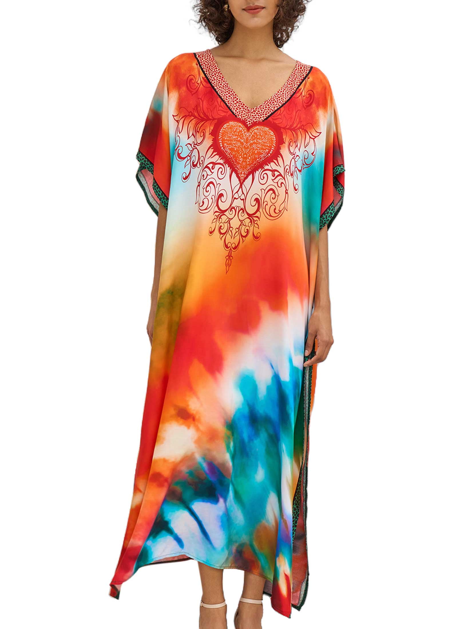 Boho Dresses for Women Plus Size Maxi Beach Kaftan Robe Lightweight Caftan Loungewear Summer ...