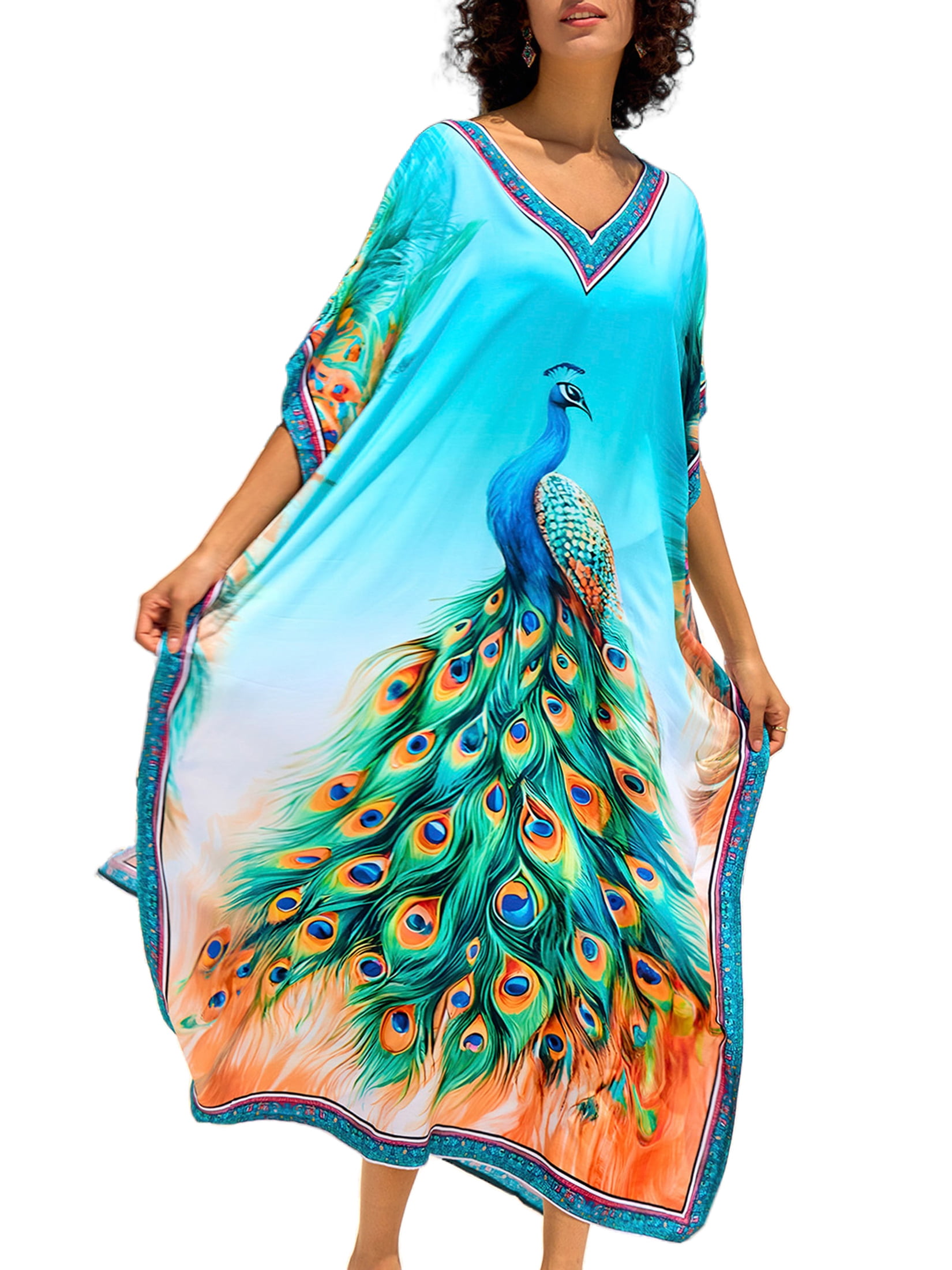 Boho Dresses for Women Plus Size Maxi Beach Kaftan Robe Lightweight ...
