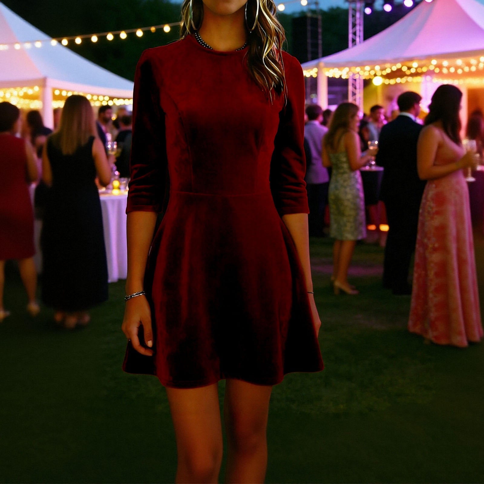 Boho Dresses for Women Short New Women's Velvet Lace Round Neck Mid ...