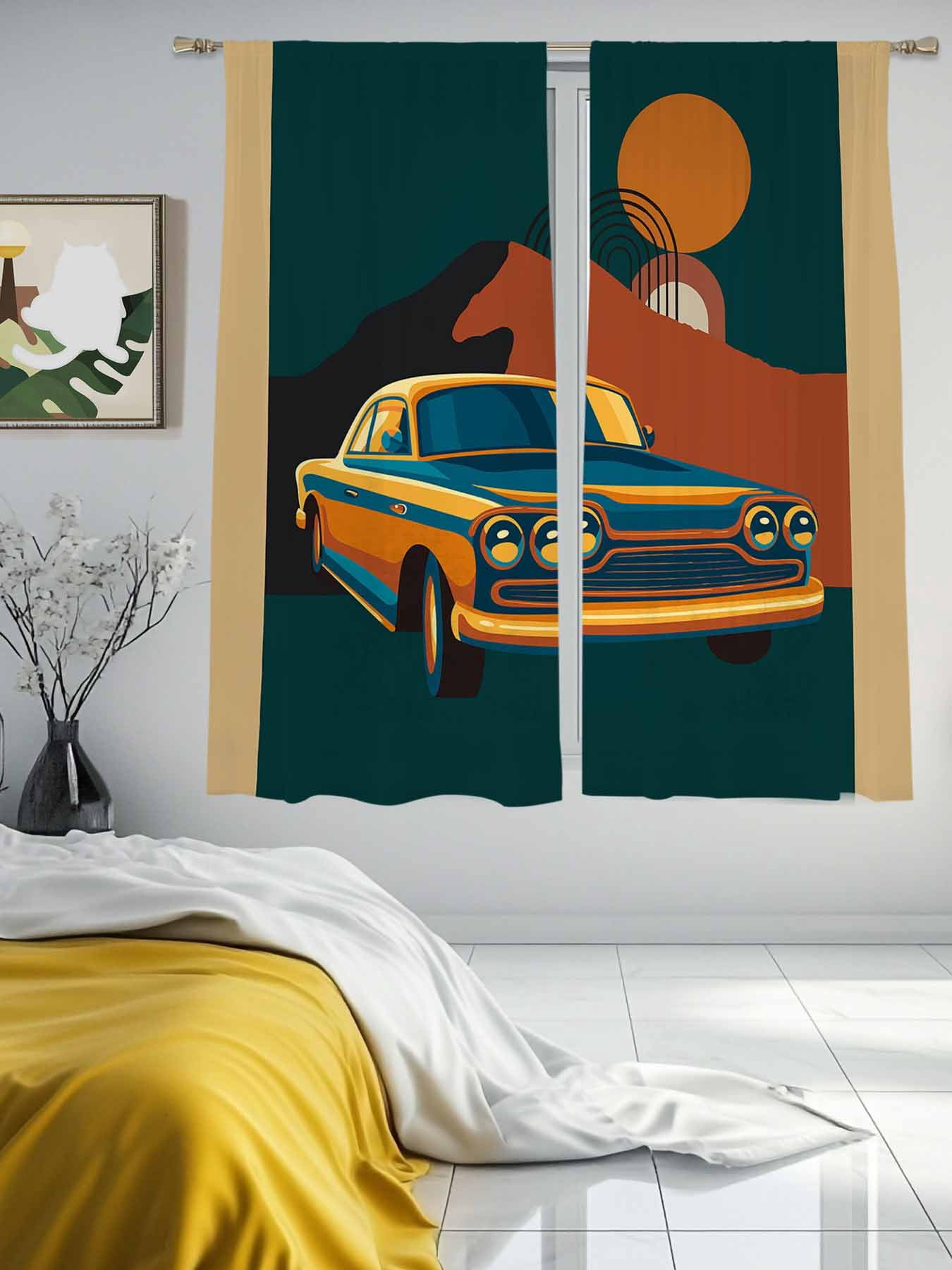 Boho Driving Car and Mountain Chiffon Sheer Curtains 63 Inches Long ...