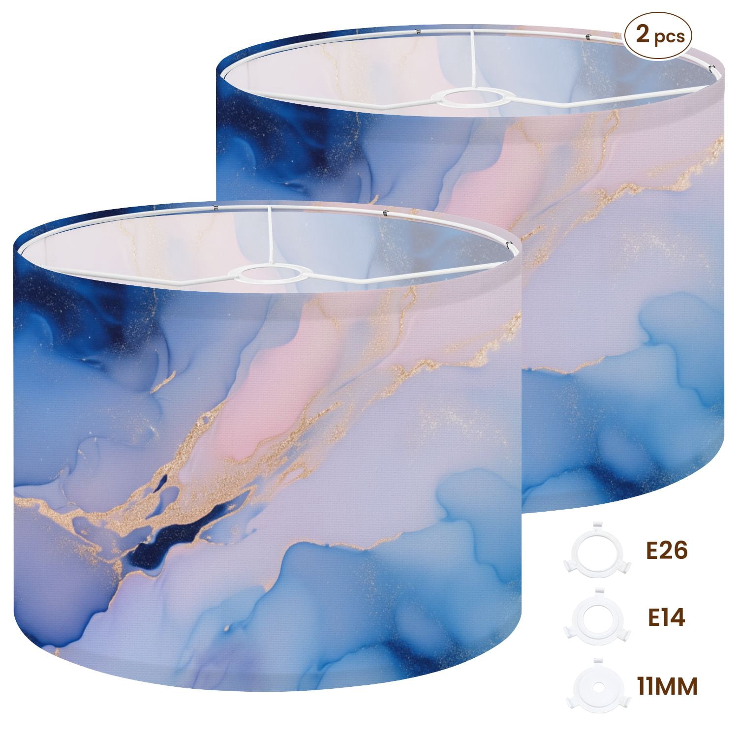 Boho Drum Lampshades 13"x13"x10" Abstract Blue Pink Marble Gold Accents ...
