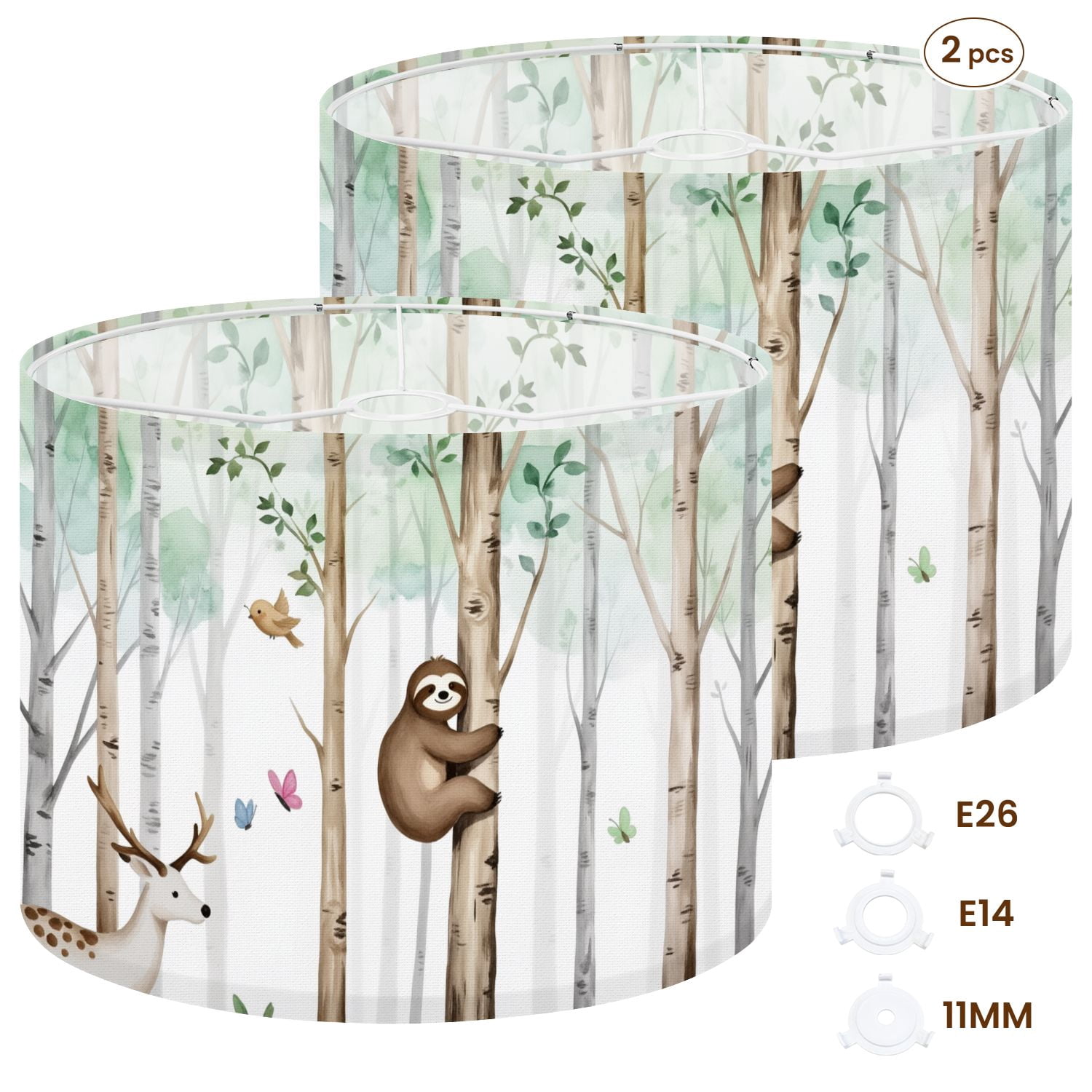 Boho Drum Lampshades 13"x13"x10" Cute Forest Animals Sloth Deer Birds ...